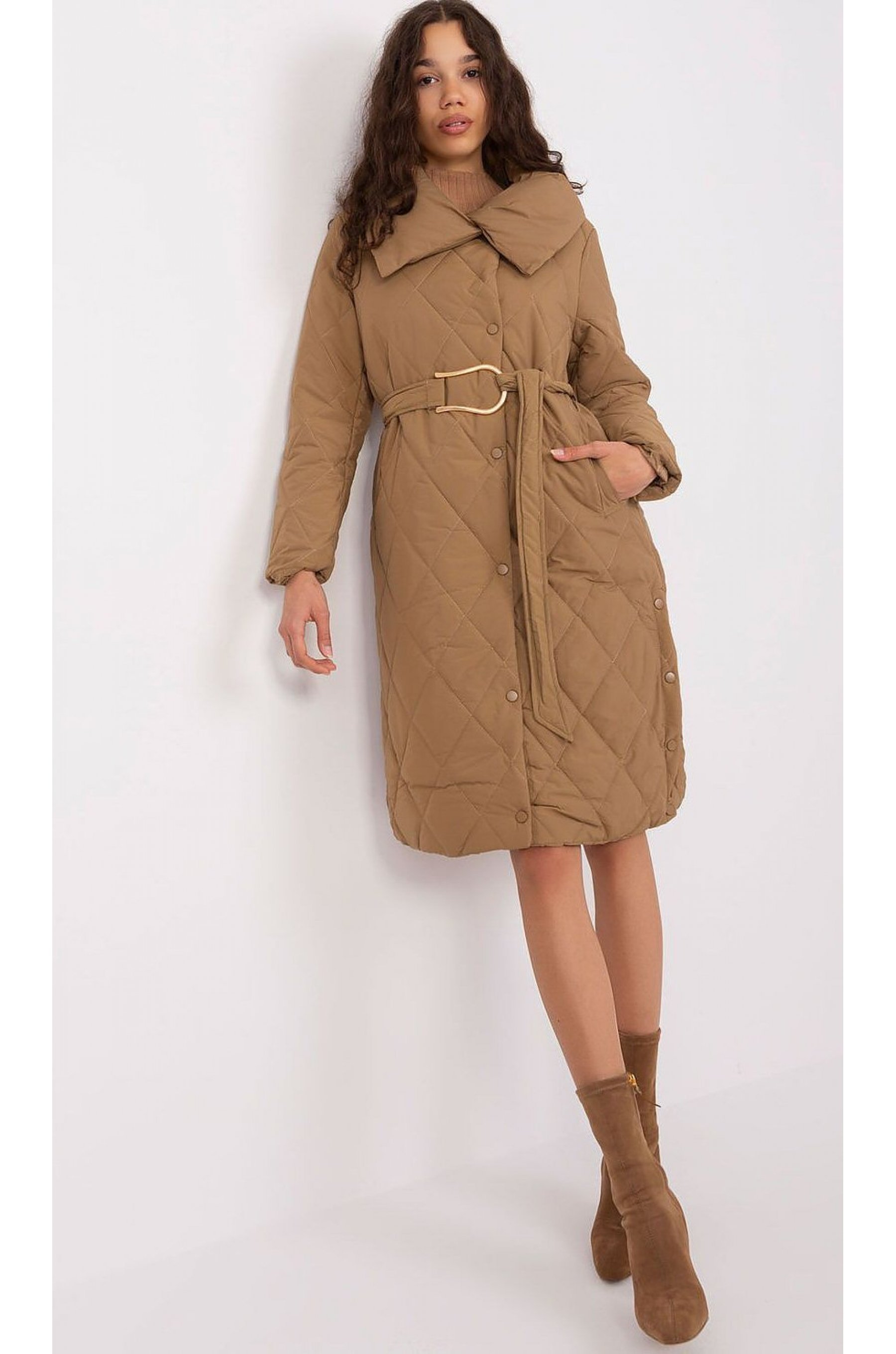 Geaca dama parka matlasata, maro, cu guler inalt, Rhoxa - JojoFashion.ro