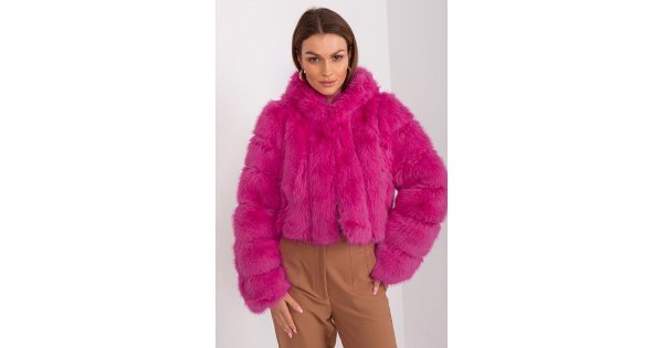 Geaca dama scurta, din blana eco, roz fucsia, cu gluga, Lubelle2 ...