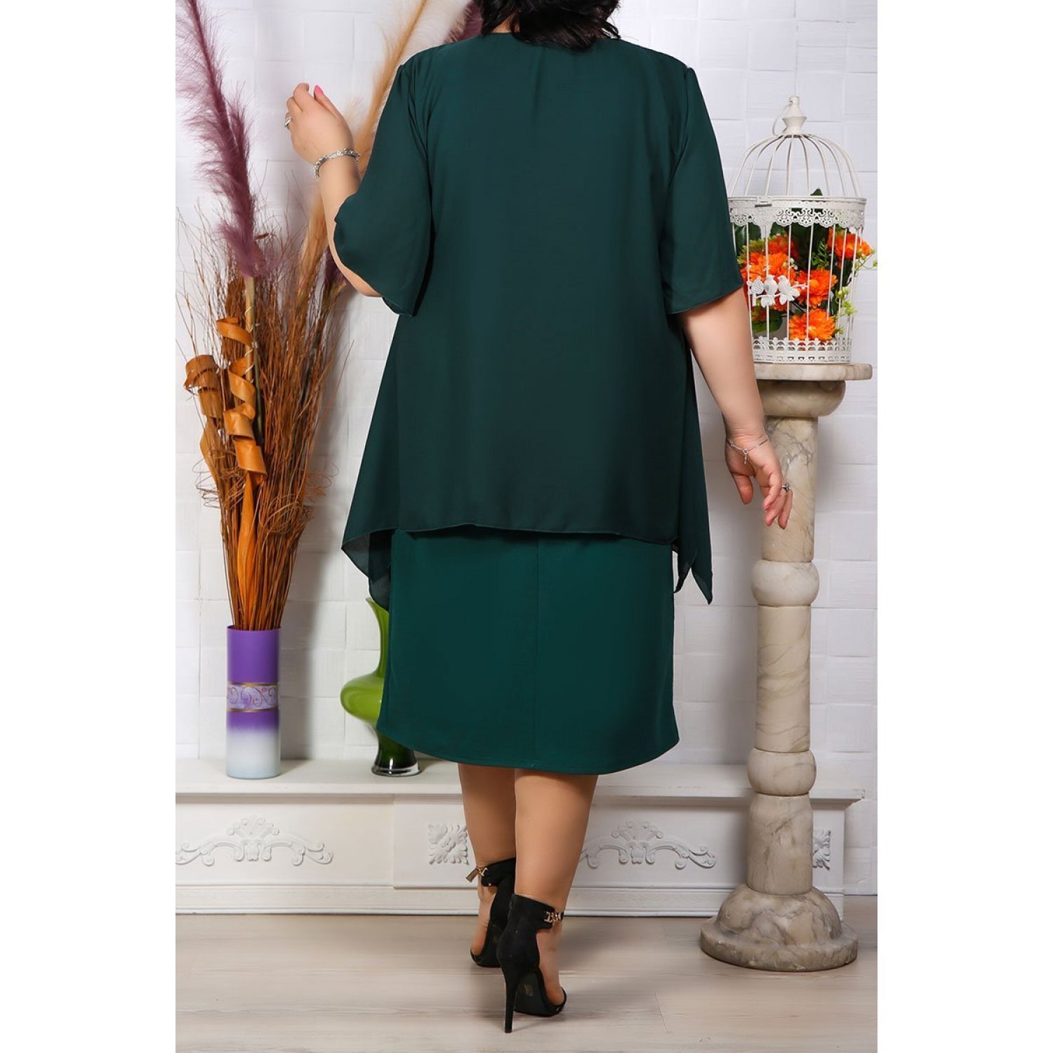 Rochie midi verde vaporoasa XXL Zina - JojoFashion.ro