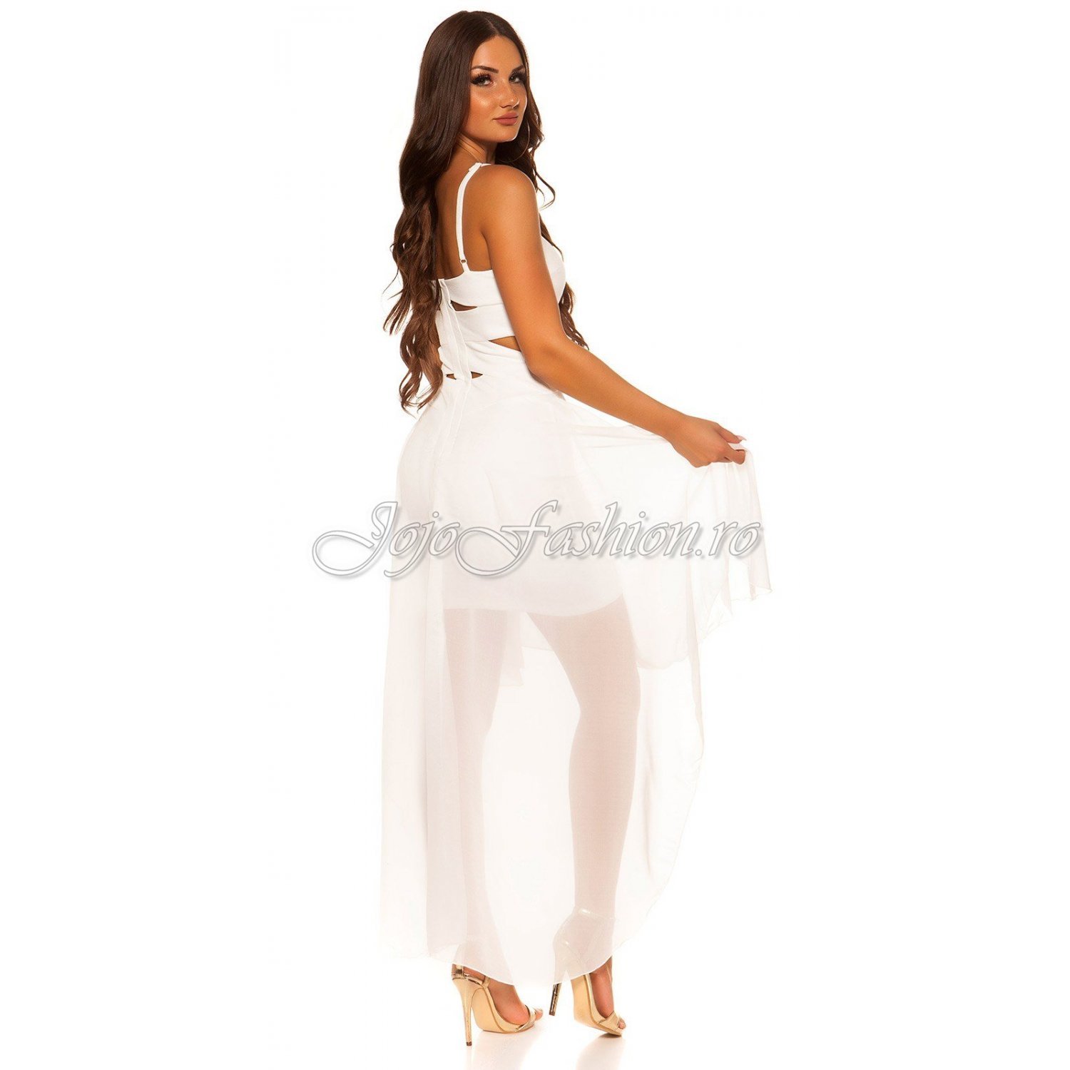 Rochie cununie civila scurta, voal, alba, cu trena, vaporoasa, Marlyn ...