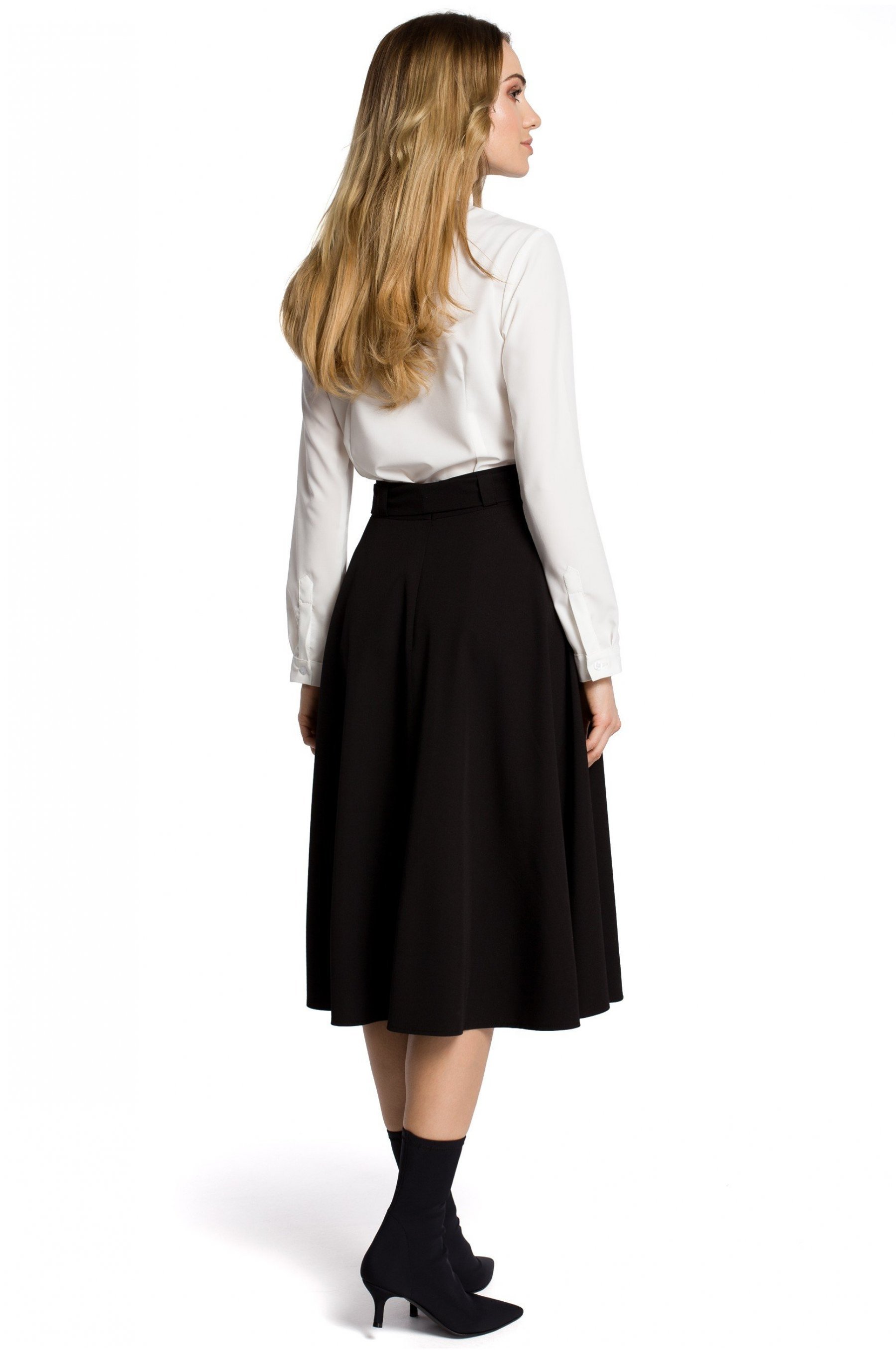 Fusta office, midi, neagra, cu cordon, Phoebe - JojoFashion.ro