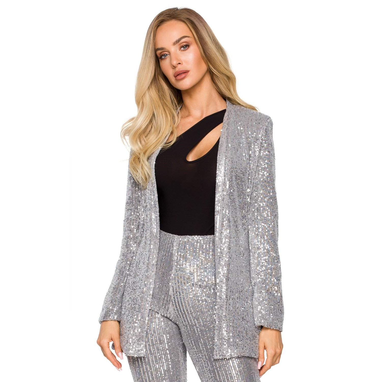 Sacou Dama Elegant Paiete Argintiu Clasic Charisma Jojofashionro