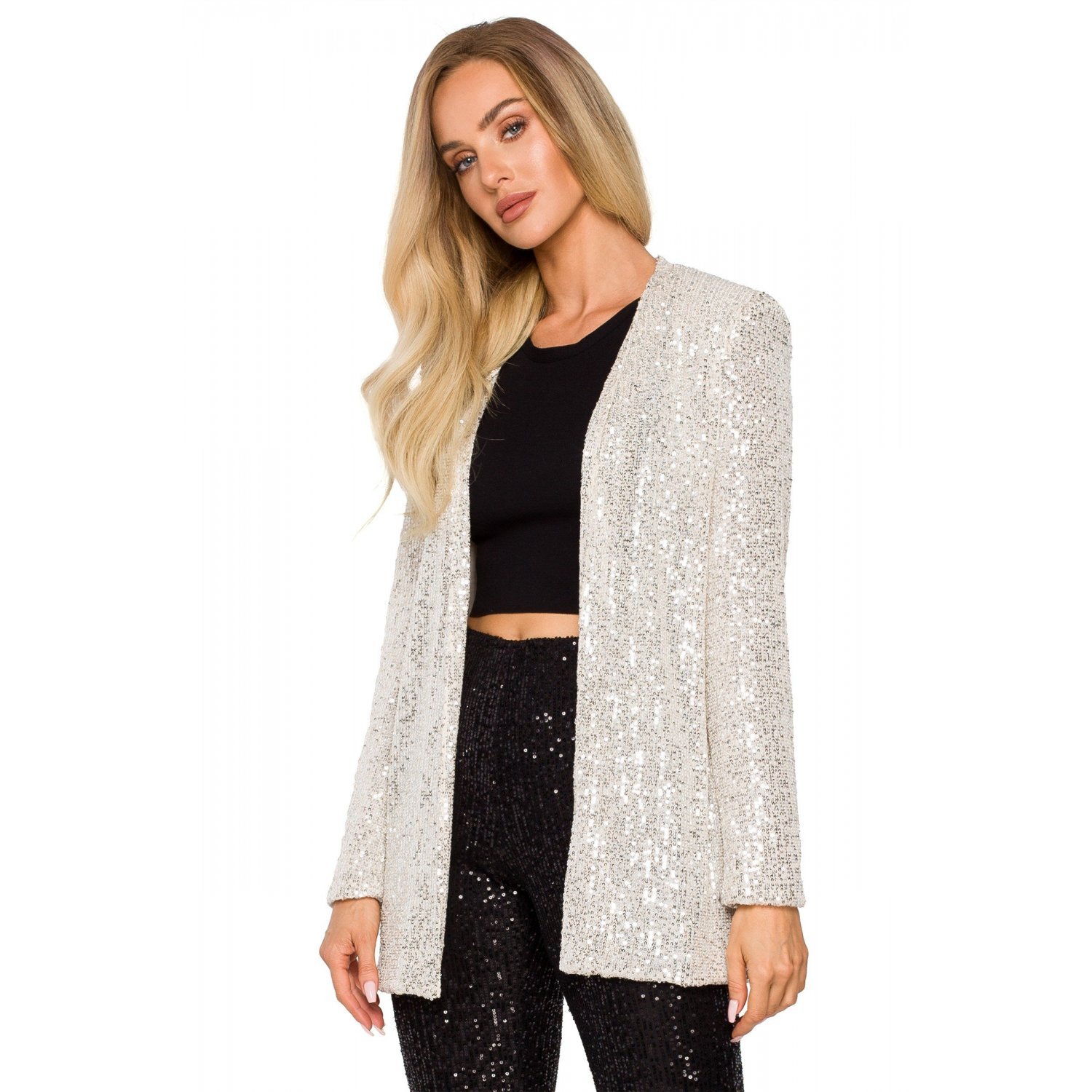 Sacou dama elegant, paiete, sampanie, clasic, Charisma - JojoFashion.ro