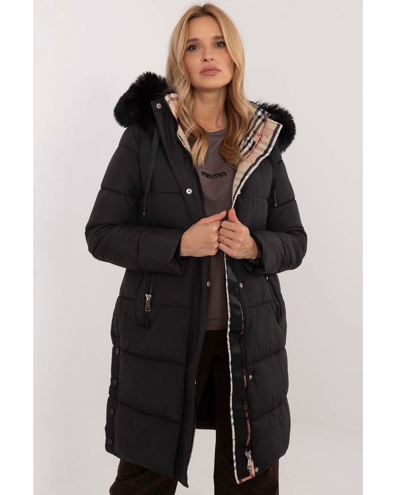Geaca dama de iarna scurta, blana eco, neagra Rosary - JojoFashion.ro