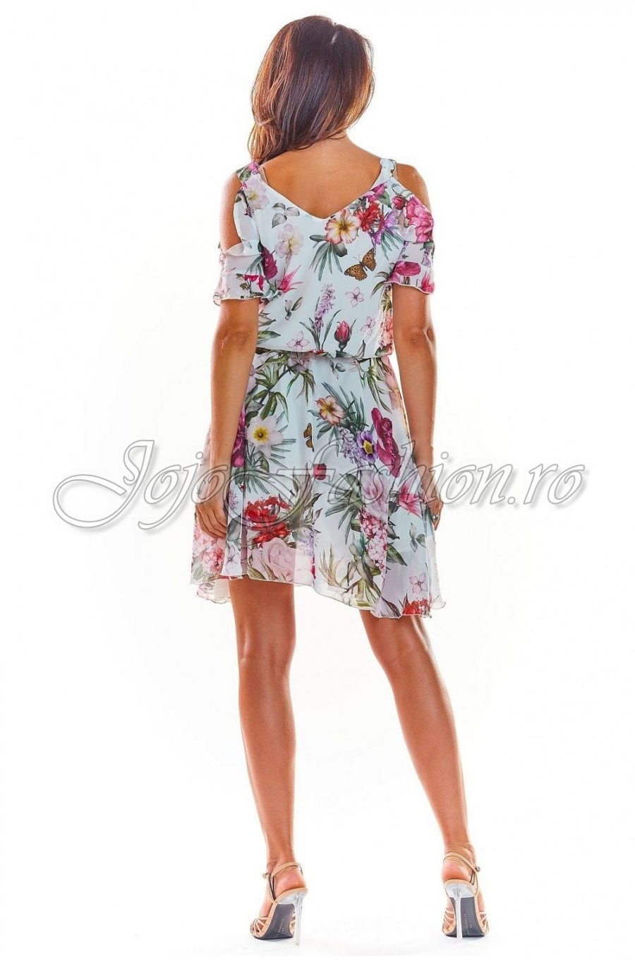 Rochie de vara scurta vaporoasa cu flori multicolore Awama - JojoFashion.ro