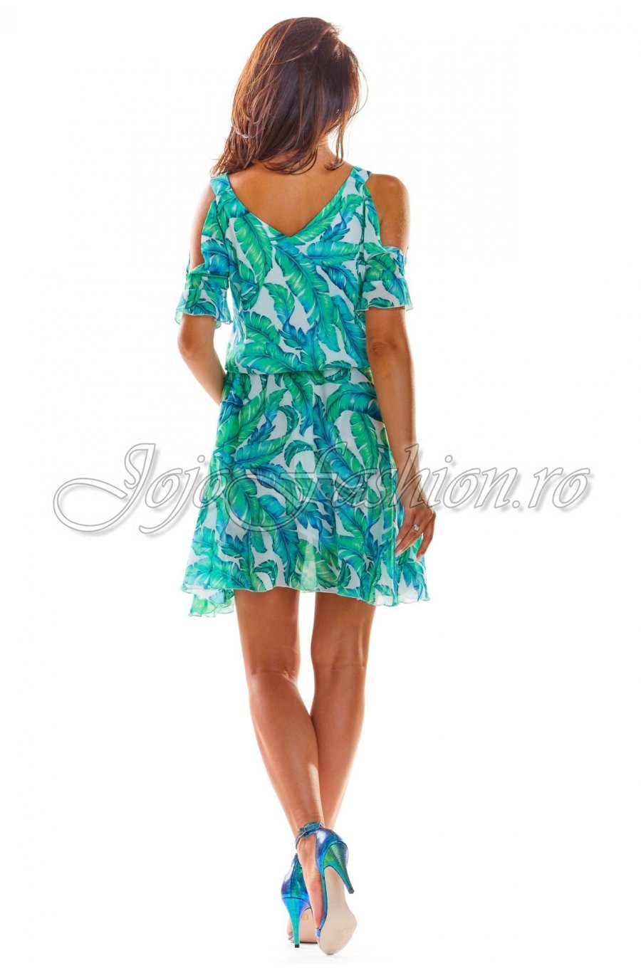Rochie de vara scurta, turcoaz, vaporoasa, Awama - JojoFashion.ro