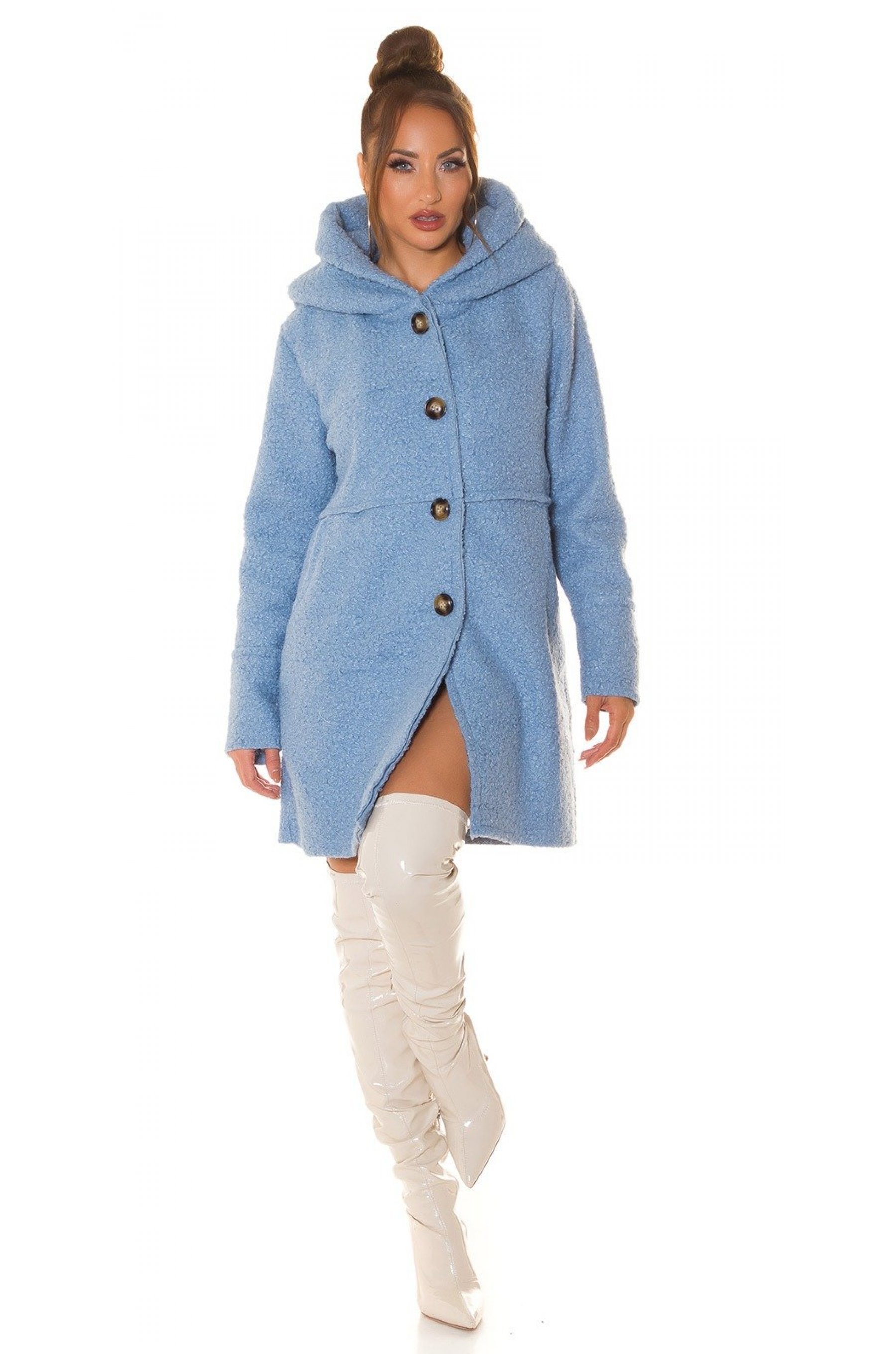 Palton dama casual, baby blue, cu gluga si buzunare Morrigan ...