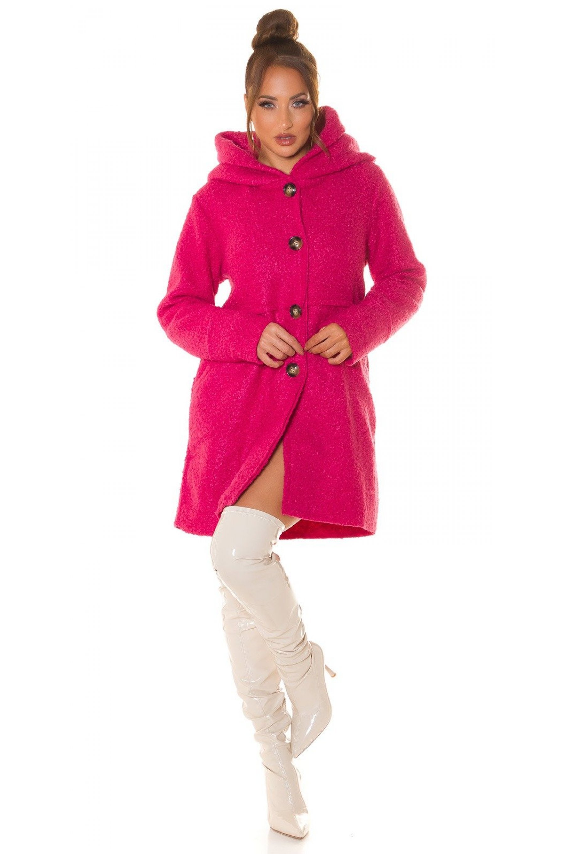 Palton dama casual, roz, cu gluga si buzunare Morrigan - JojoFashion.ro