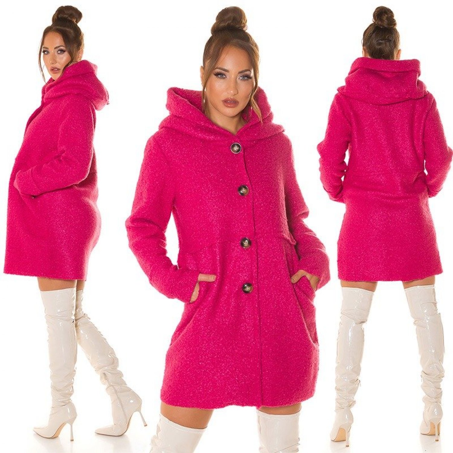 Palton dama casual, roz, cu gluga si buzunare Morrigan - JojoFashion.ro