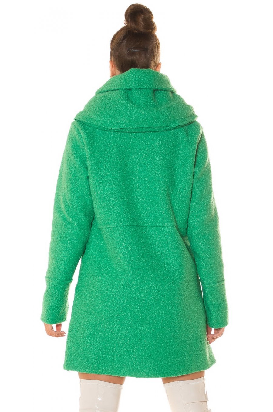 Palton dama casual, verde, cu gluga si buzunare Morrigan - JojoFashion.ro