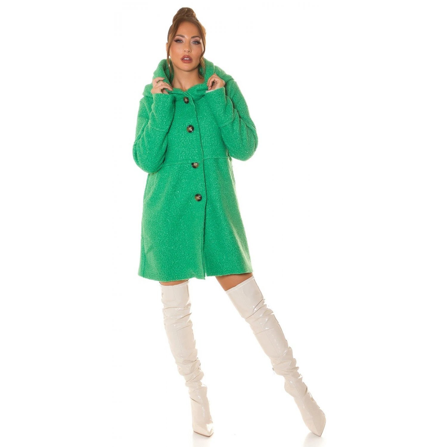 Palton dama casual, verde, cu gluga si buzunare Morrigan - JojoFashion.ro