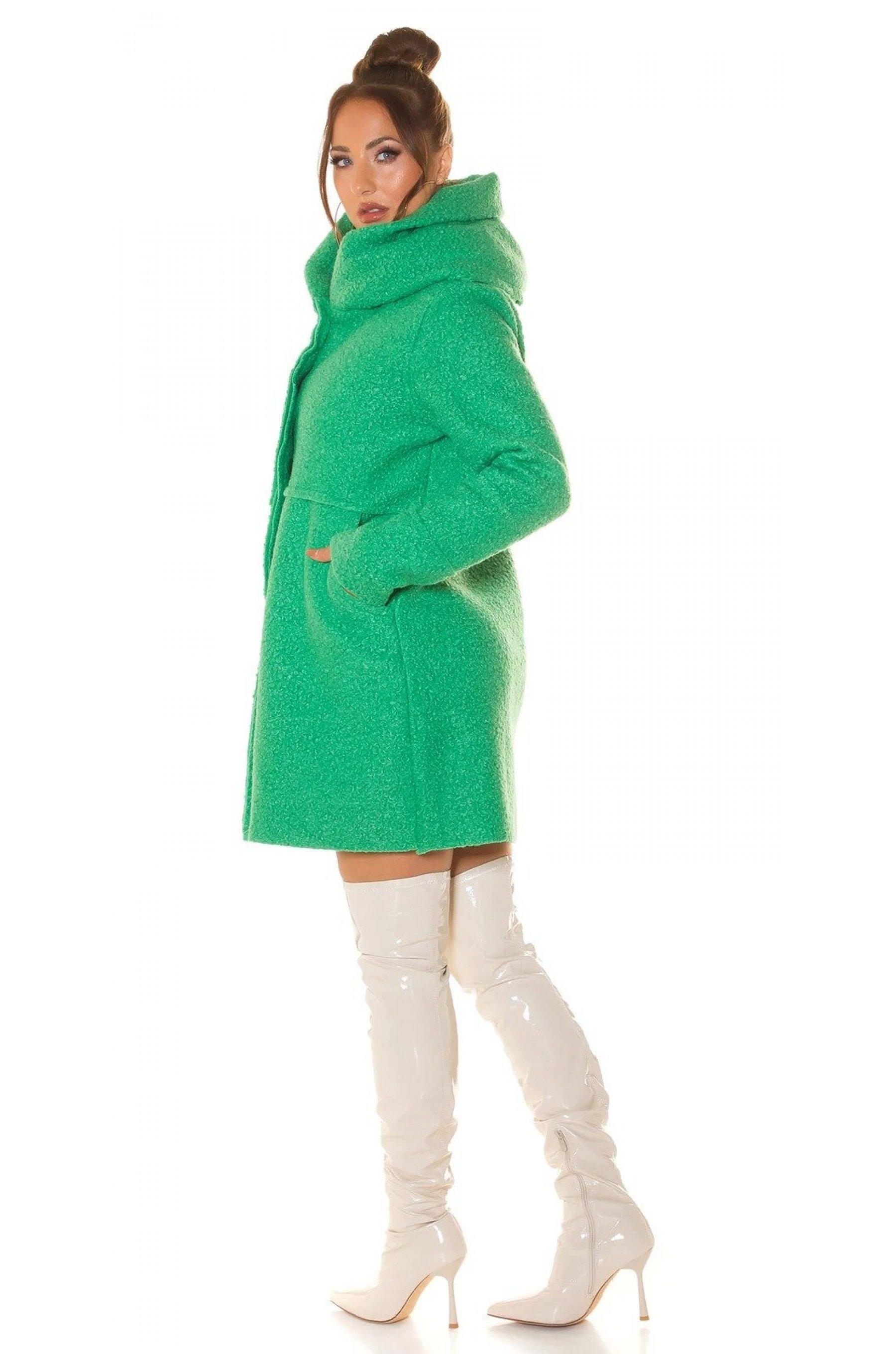 Palton dama casual, verde, cu gluga si buzunare Morrigan - JojoFashion.ro