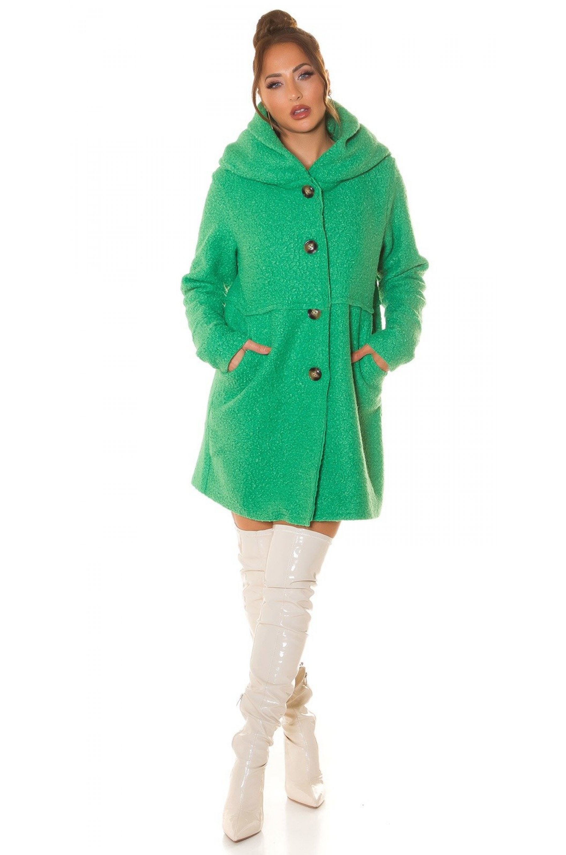 Palton dama casual, verde, cu gluga si buzunare Morrigan - JojoFashion.ro