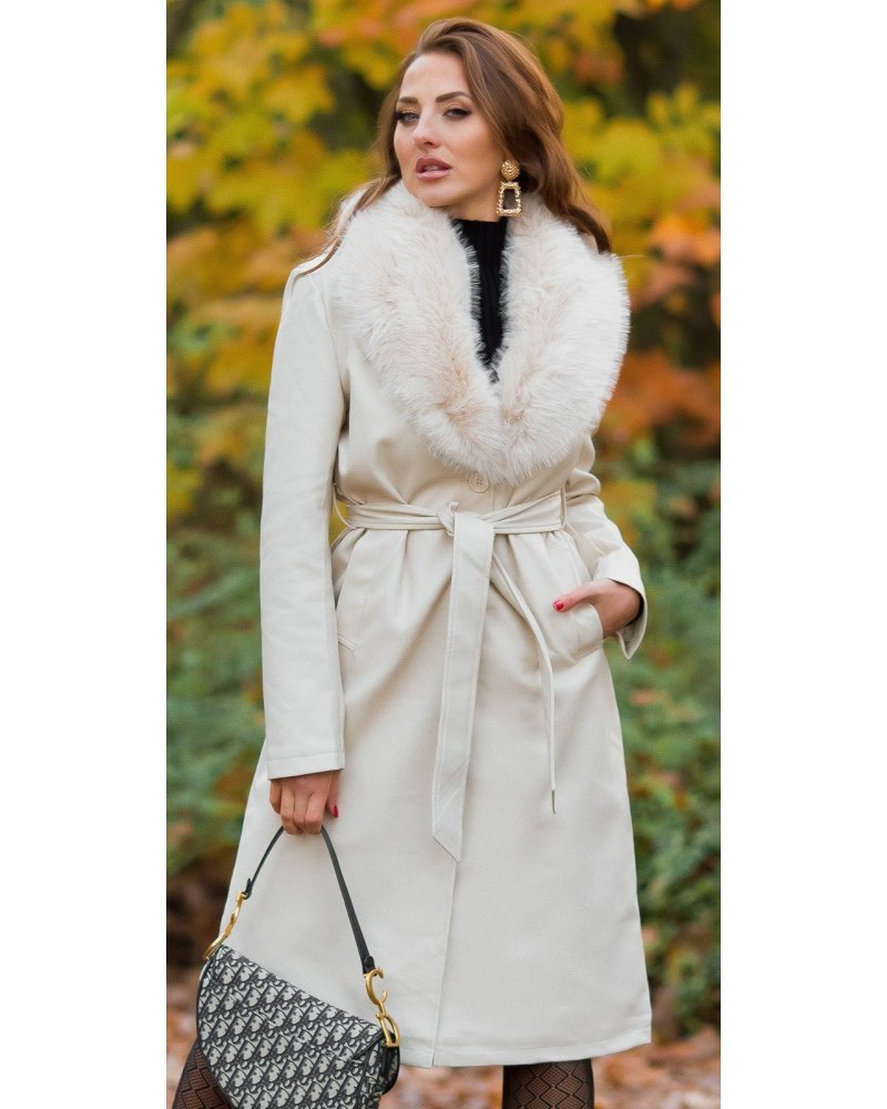 Palton dama elegant lung, rosu, Orinna - JojoFashion.ro