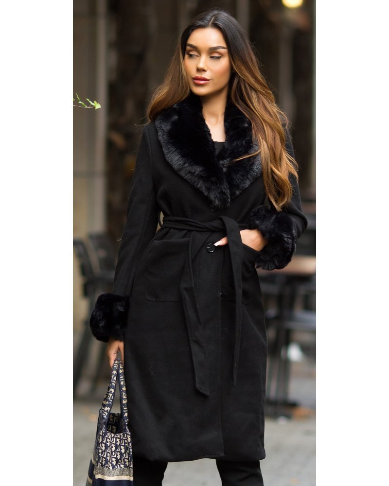 Palton dama elegant lung, rosu, Orinna - JojoFashion.ro