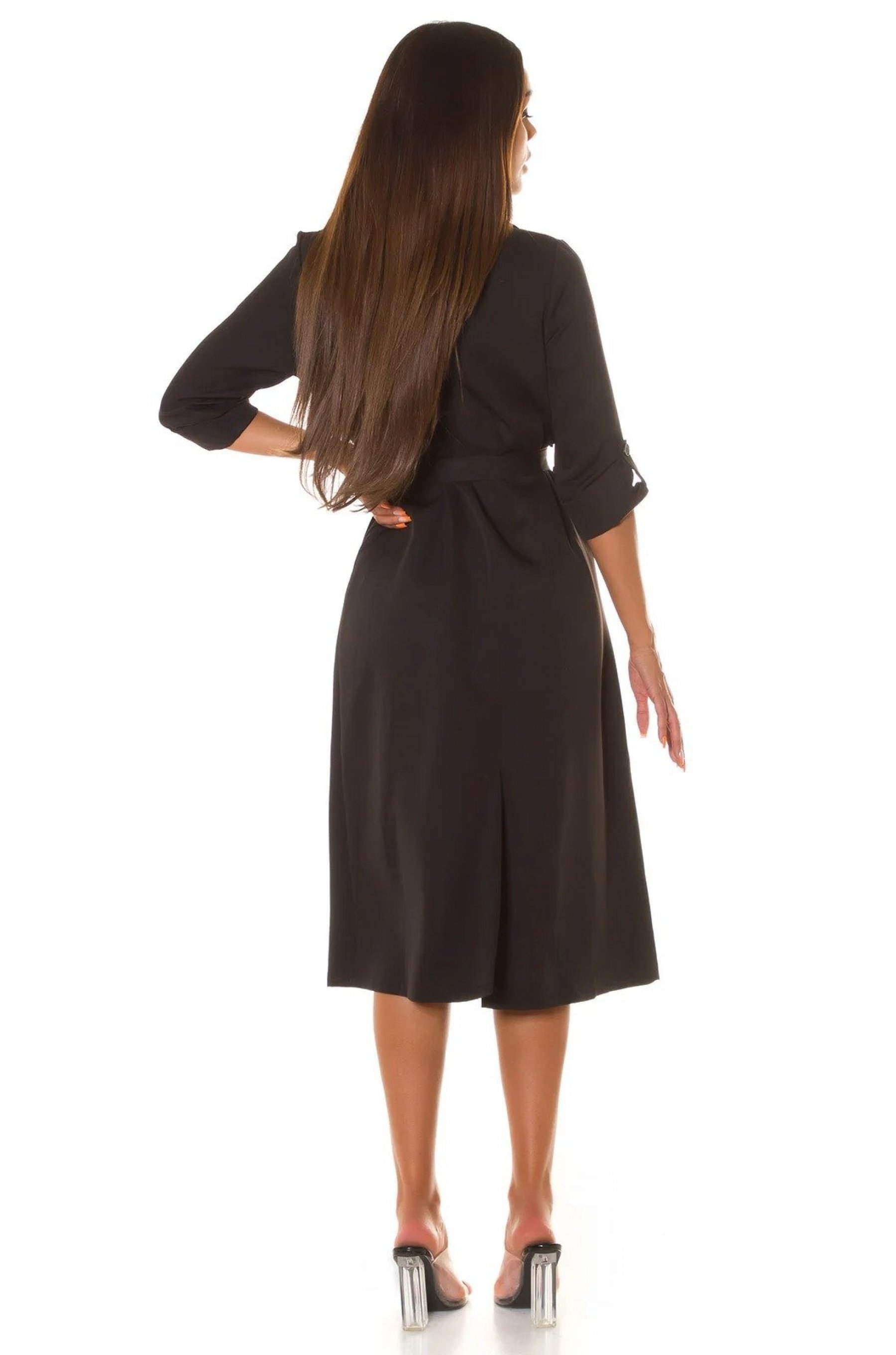 Trenci dama elegant midi negru Mexilho - JojoFashion.ro