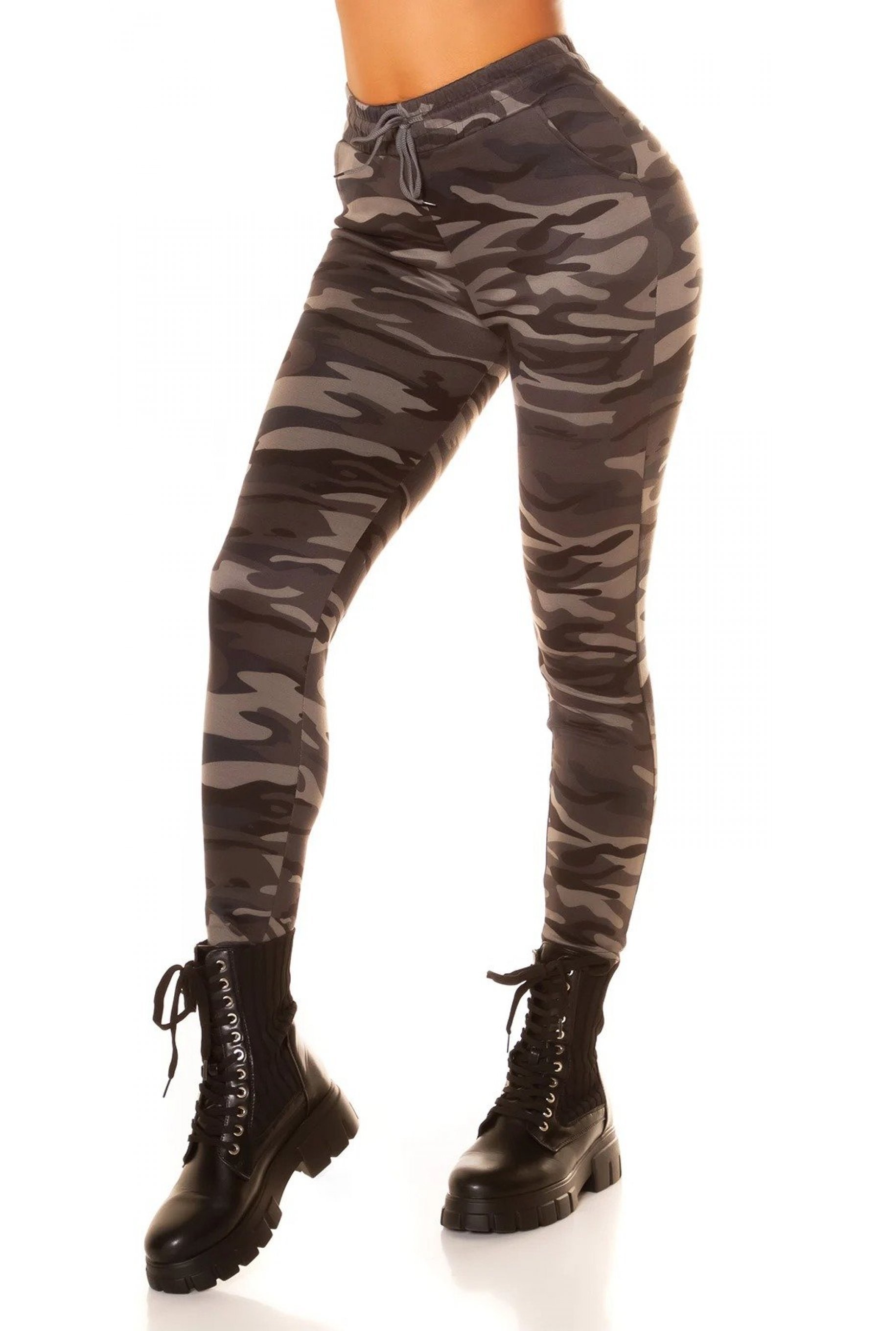 Pantaloni dama casual gri army print mulati Armeeck - JojoFashion.ro