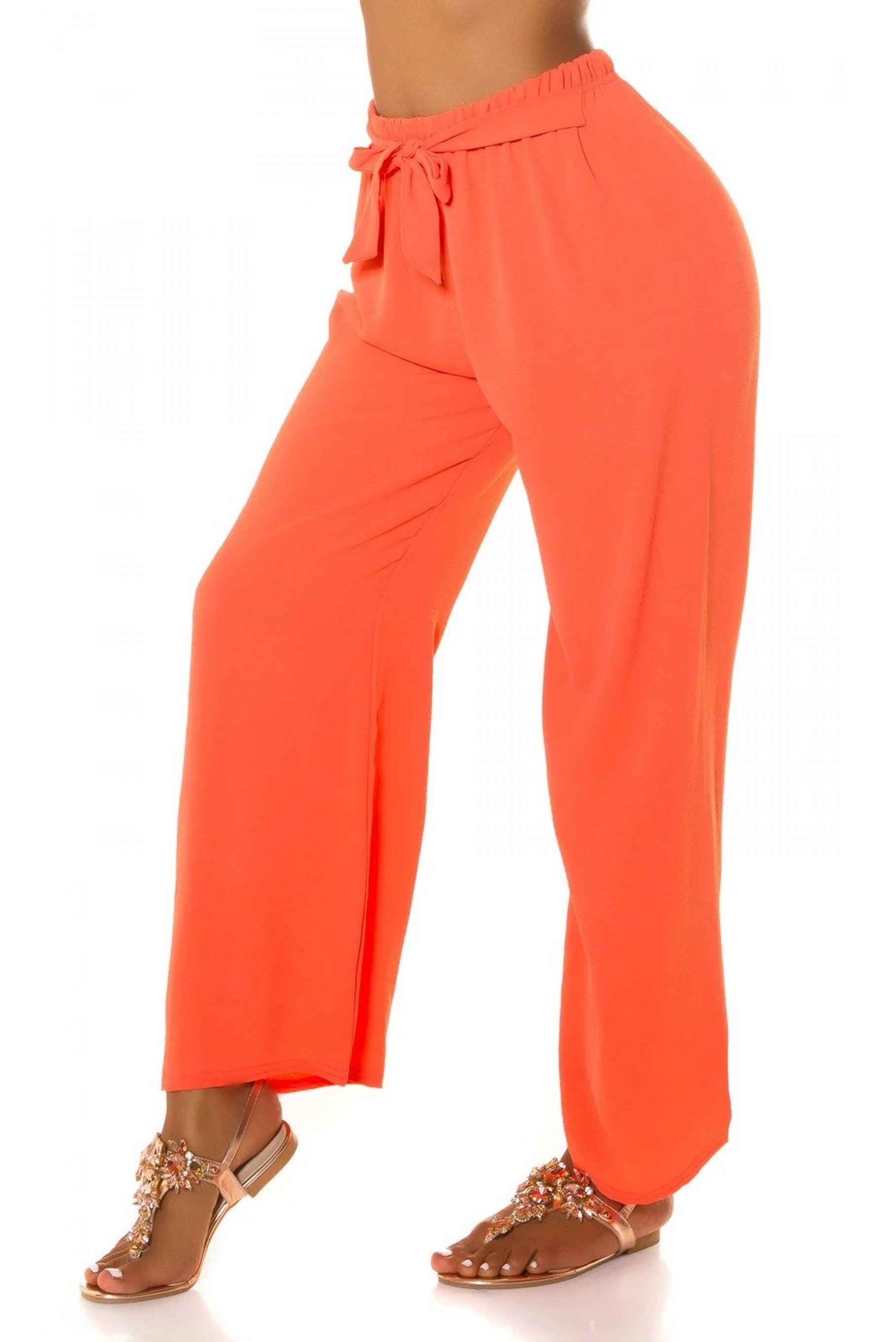 Pantaloni dama eleganti de vara, evazati, corai, cu talia inalta ...