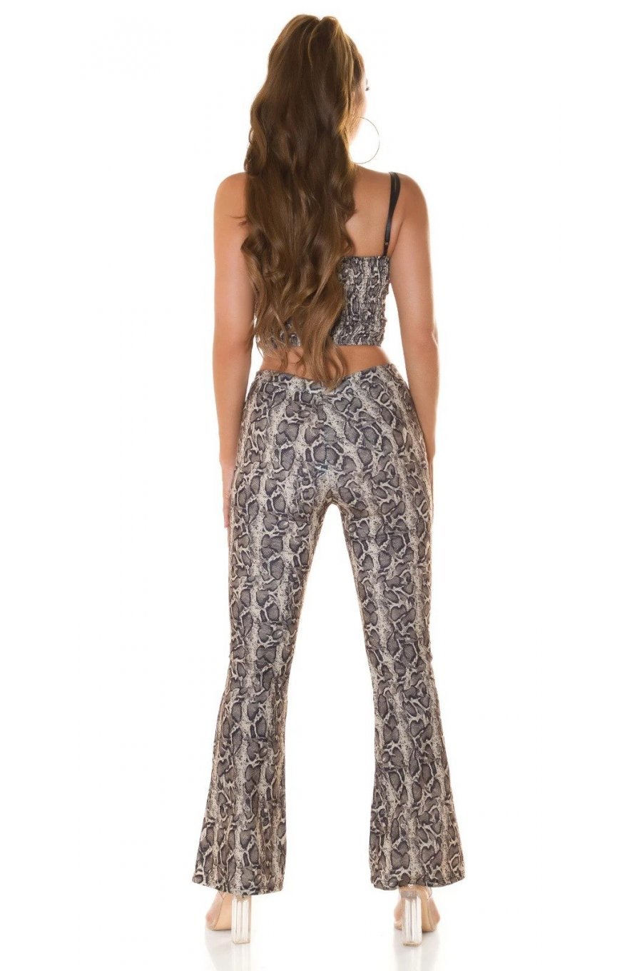 Tinuta snake print, pantaloni evazati si top, Krimeea - JojoFashion.ro