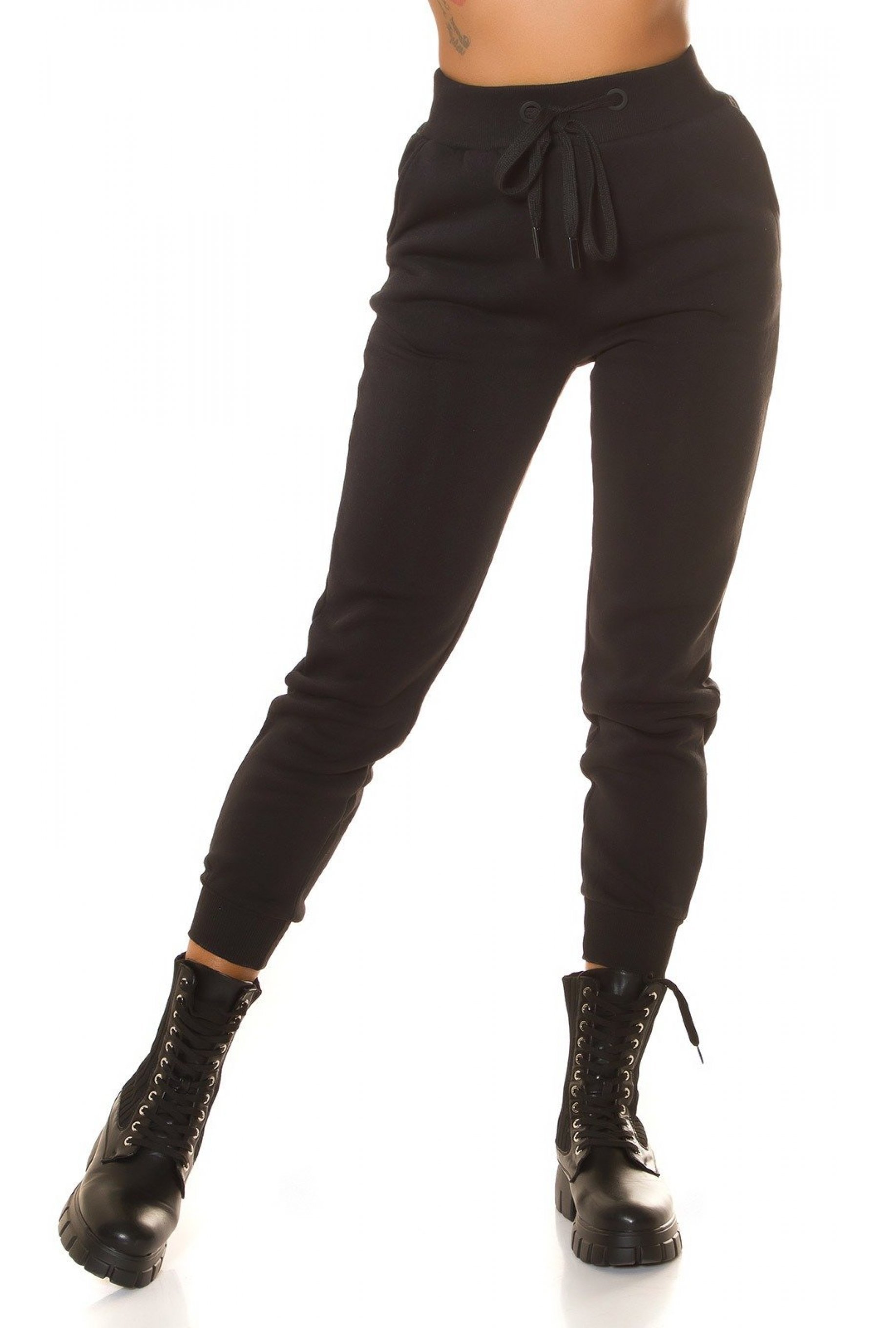 Pantaloni trening dama, negri, cu talia inalta, jogger, Toulin ...