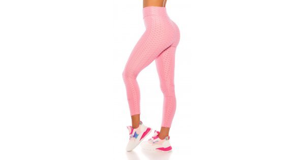 Colanti roz cu talie inalta Glossy - JojoFashion.ro