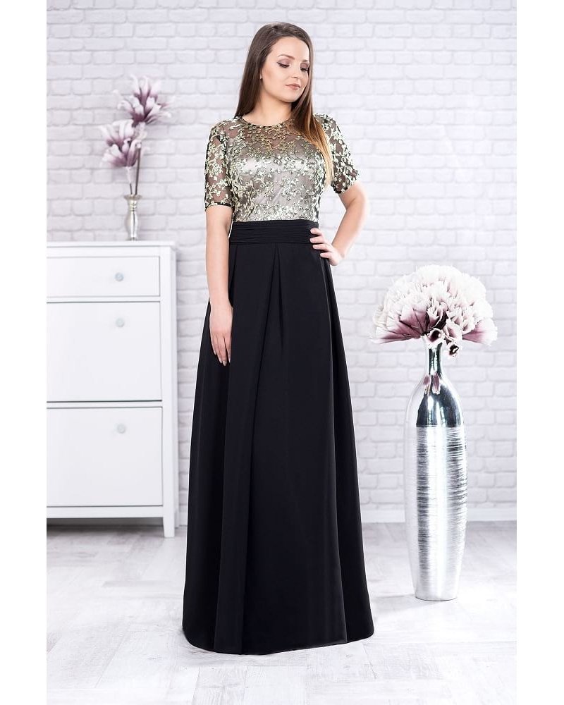 Rochie de seara XXL neagra din tul cu fir lame eleganta Anissa
