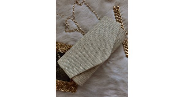 Geanta plic glitter auriu cu striatii Brightly - JojoFashion.ro