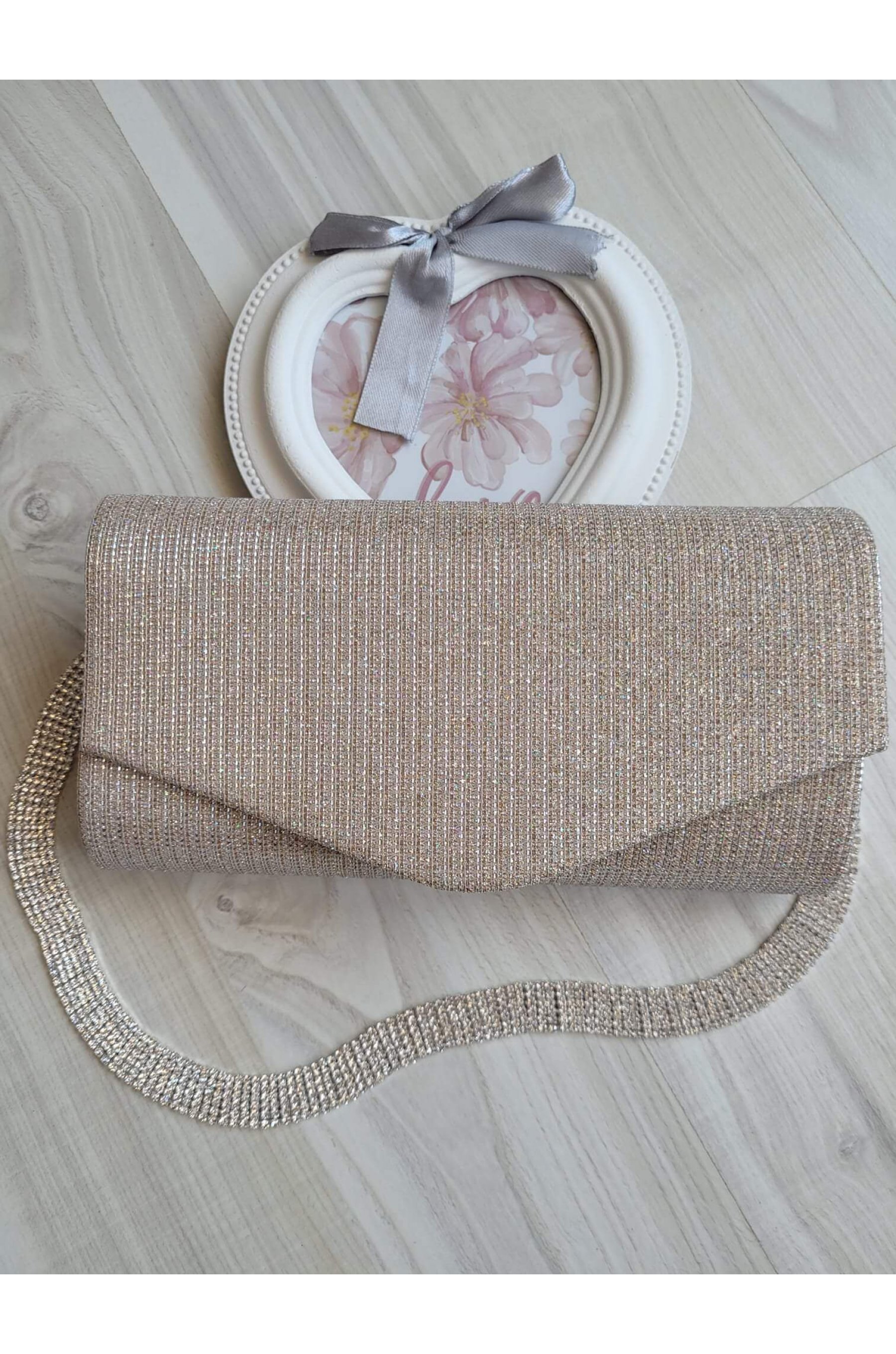 Geanta plic glitter crem Brightly - JojoFashion.ro