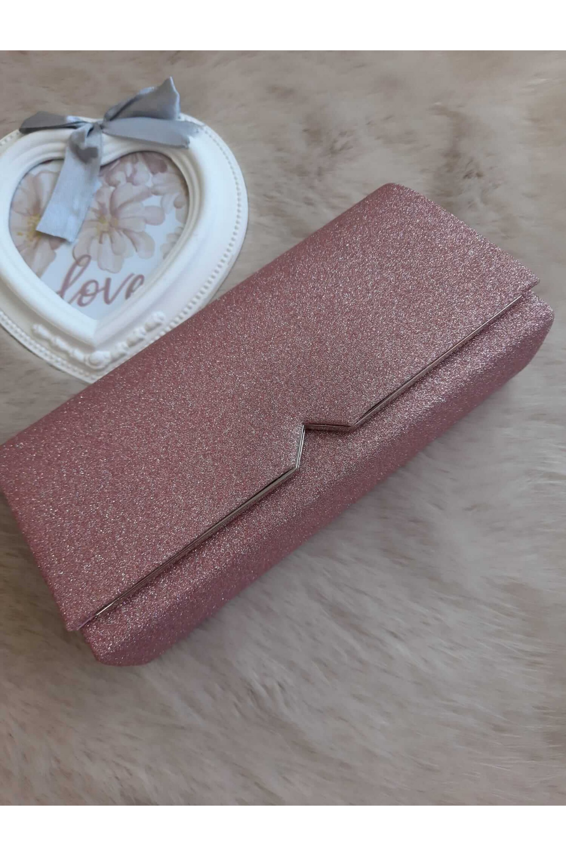 Geanta plic glitter roz Glossy - JojoFashion.ro