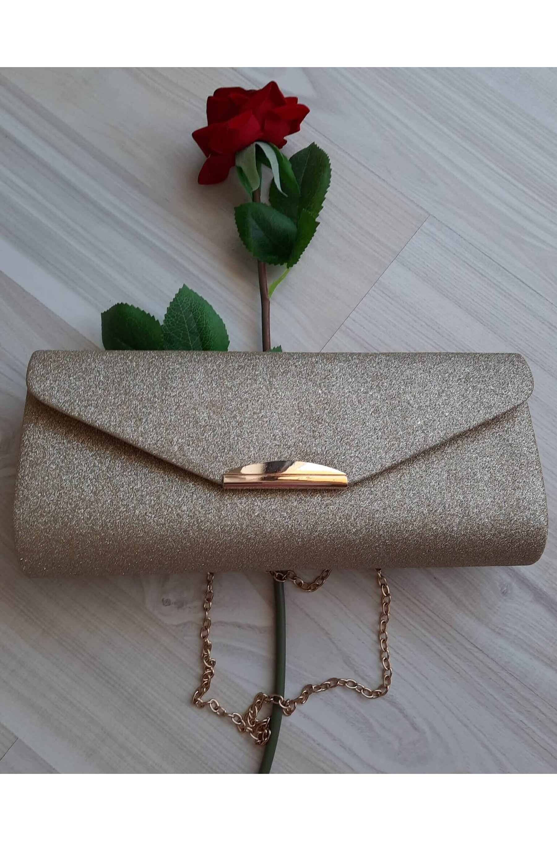 Geanta plic glitter auriu Glam - JojoFashion.ro