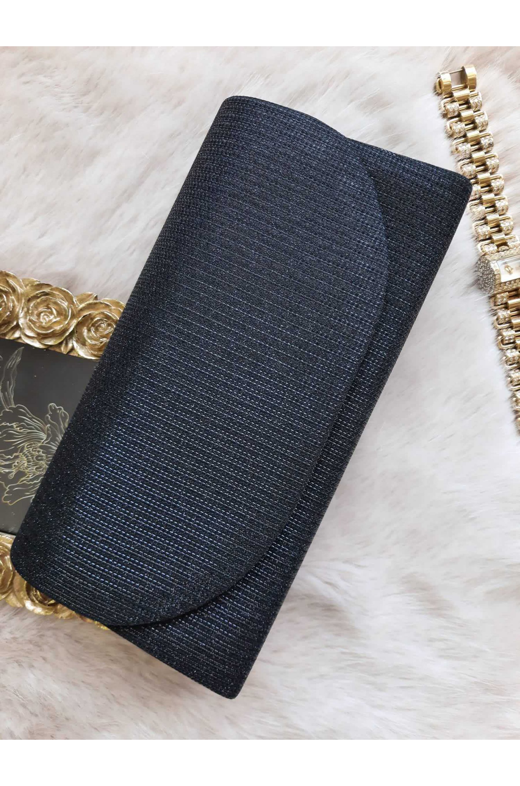 Plic glitter negru cu striatii Brilliance - JojoFashion.ro