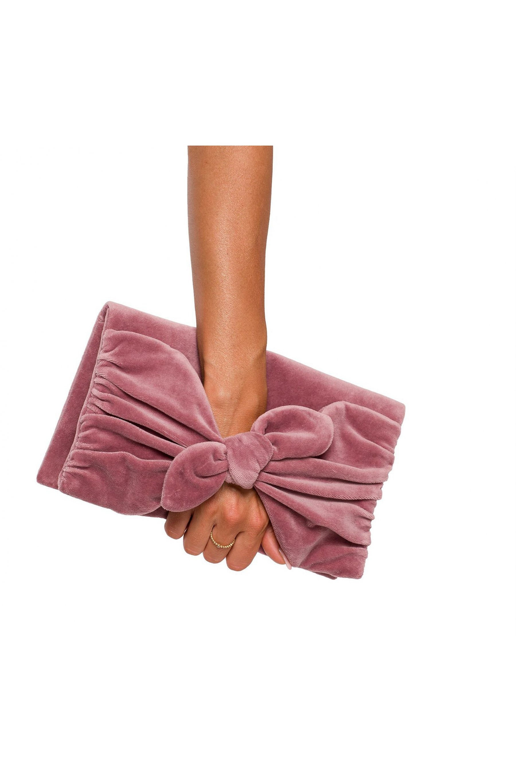 Clutch catifea roz pudrat cu funda Croely - JojoFashion.ro