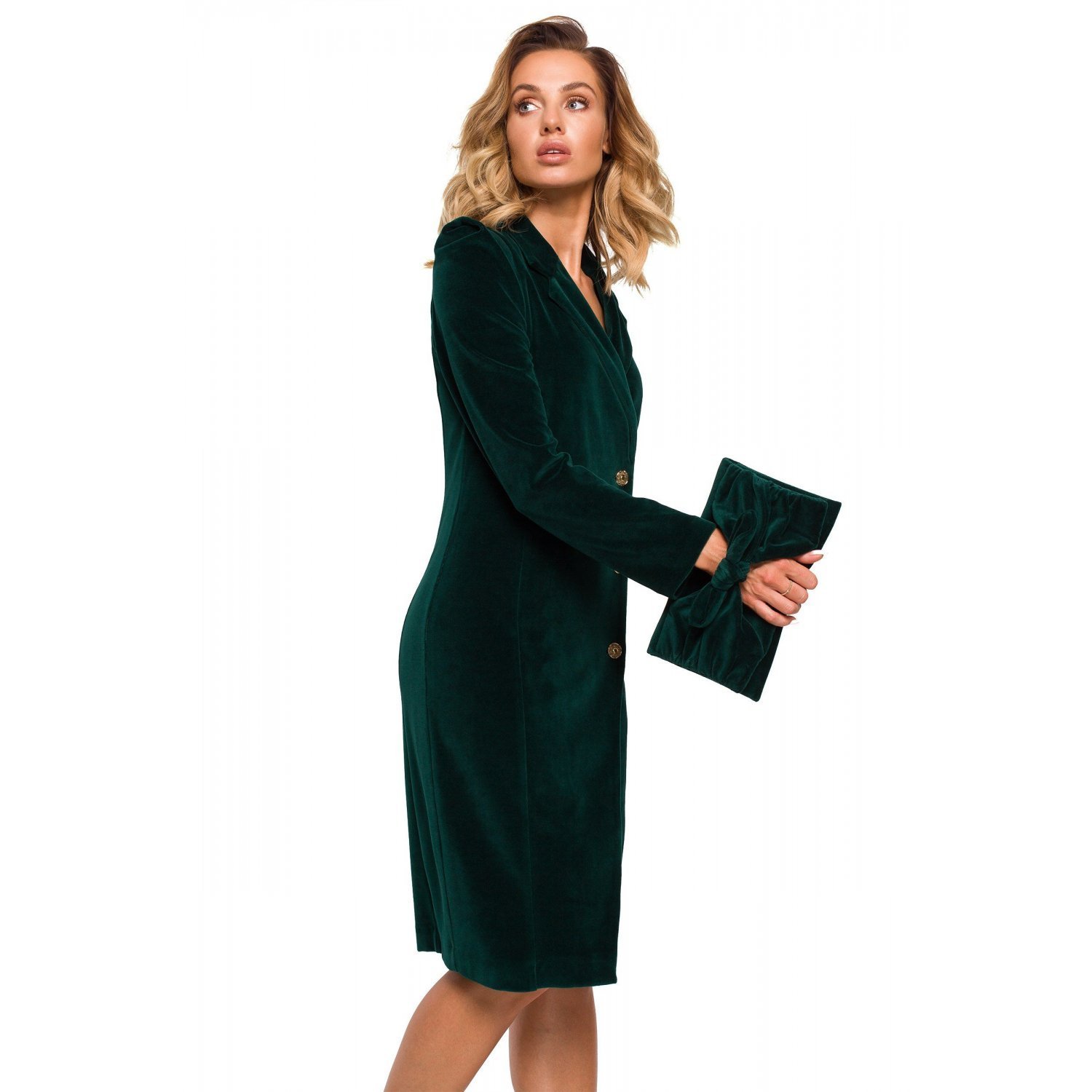 Clutch catifea verde cu funda si inchidere prin apasare Croely