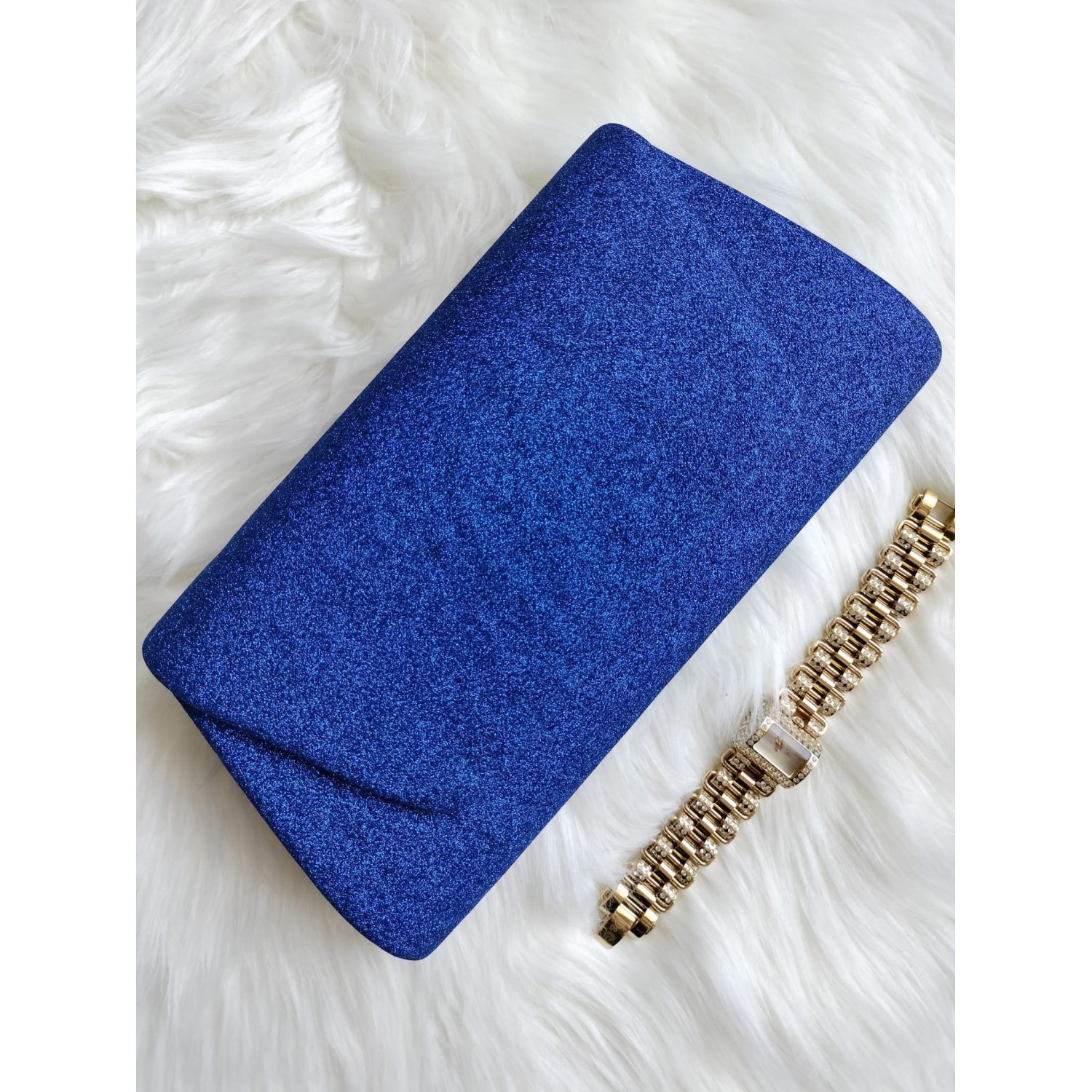 Geanta plic albastru, glitter, Franca - JojoFashion.ro