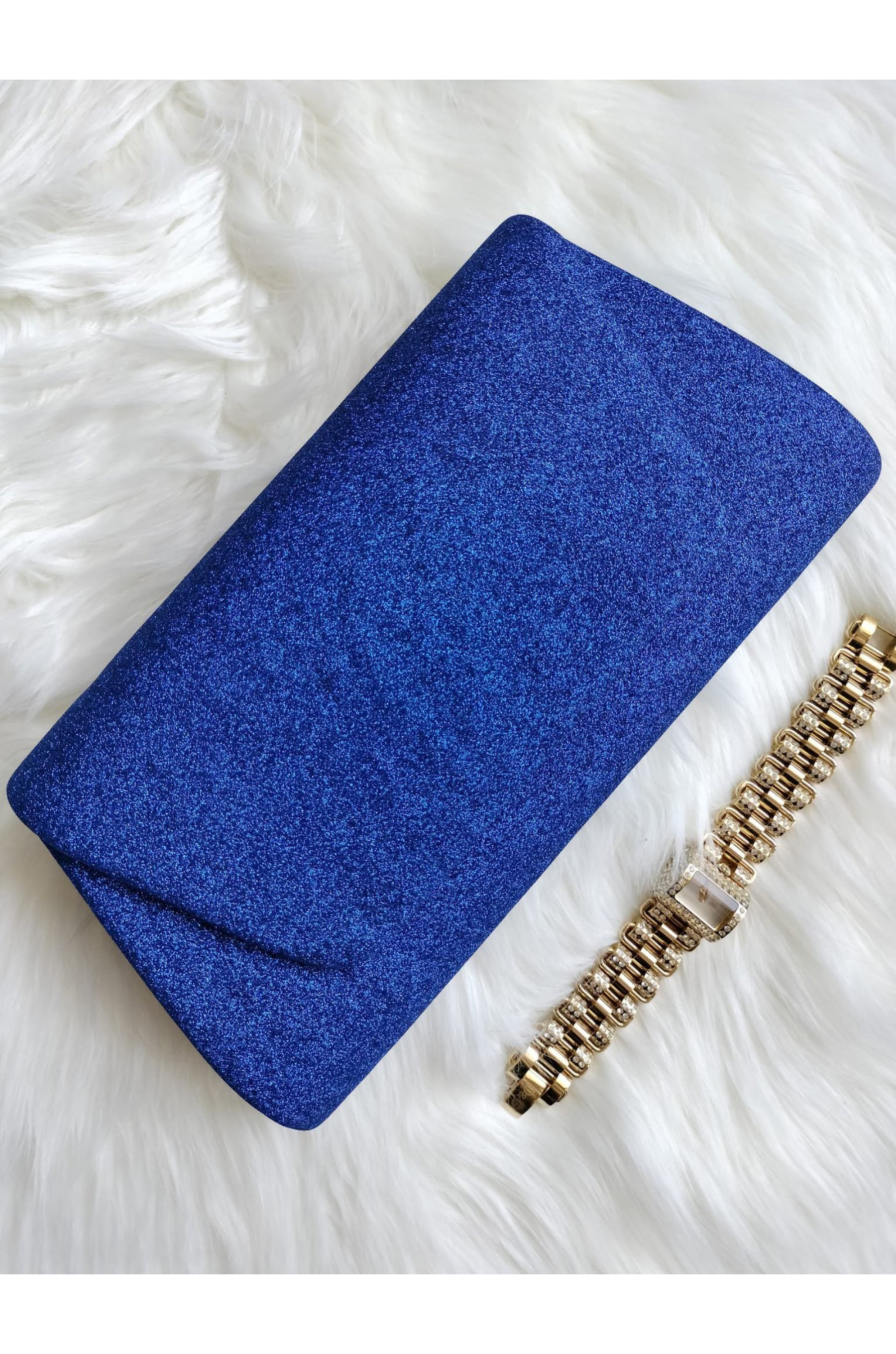 Geanta plic albastru, glitter, Franca - JojoFashion.ro