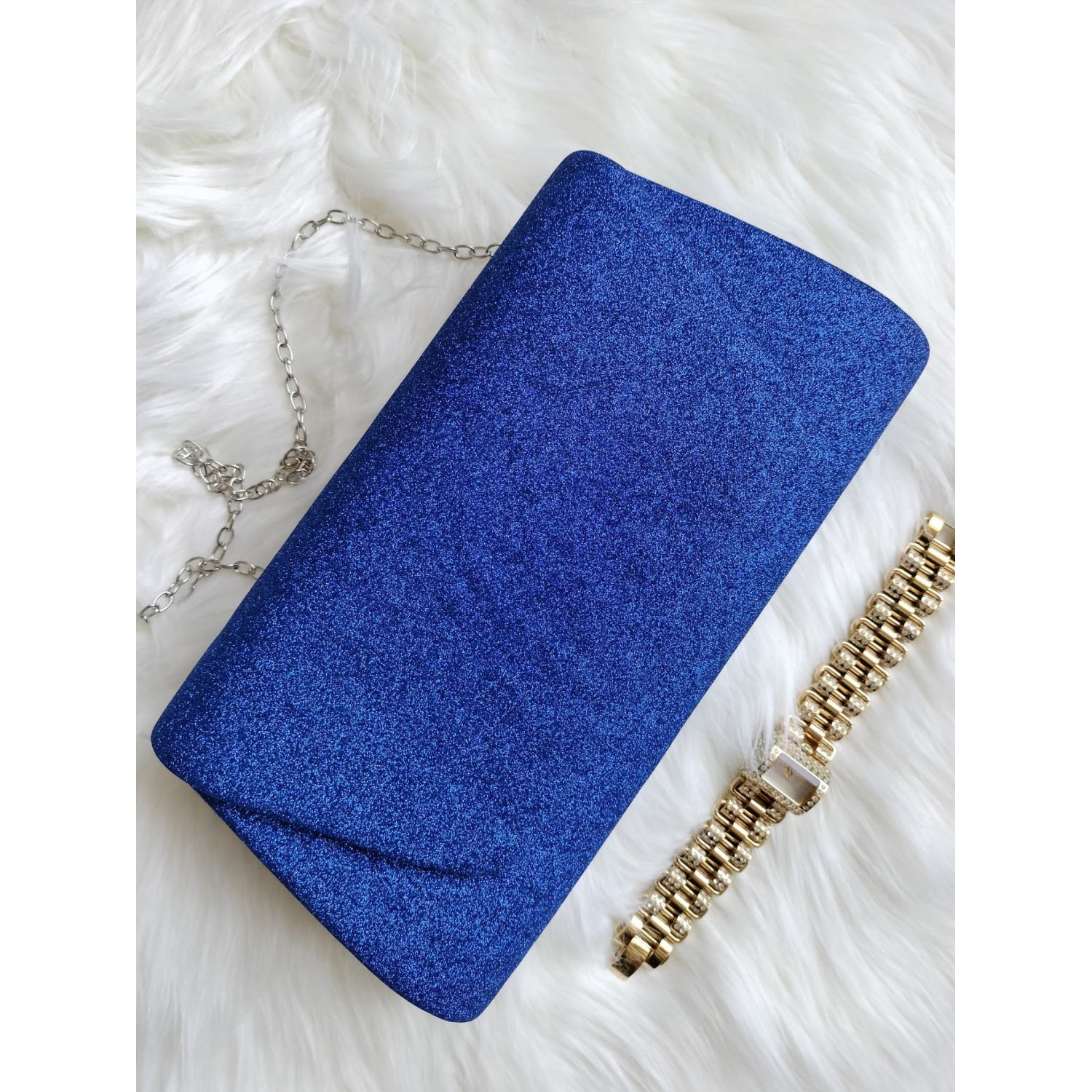 Geanta plic albastru, glitter, Franca - JojoFashion.ro