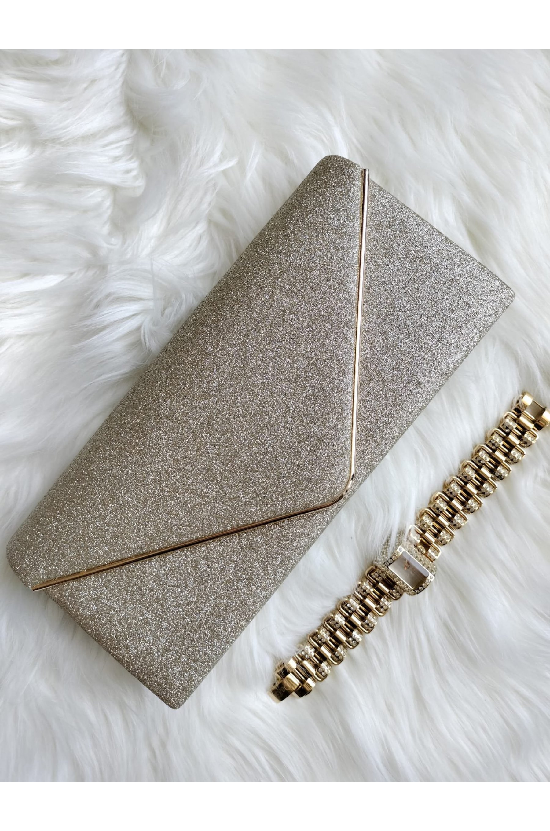 Geanta plic auriu, glitter, Sheeny - JojoFashion.ro