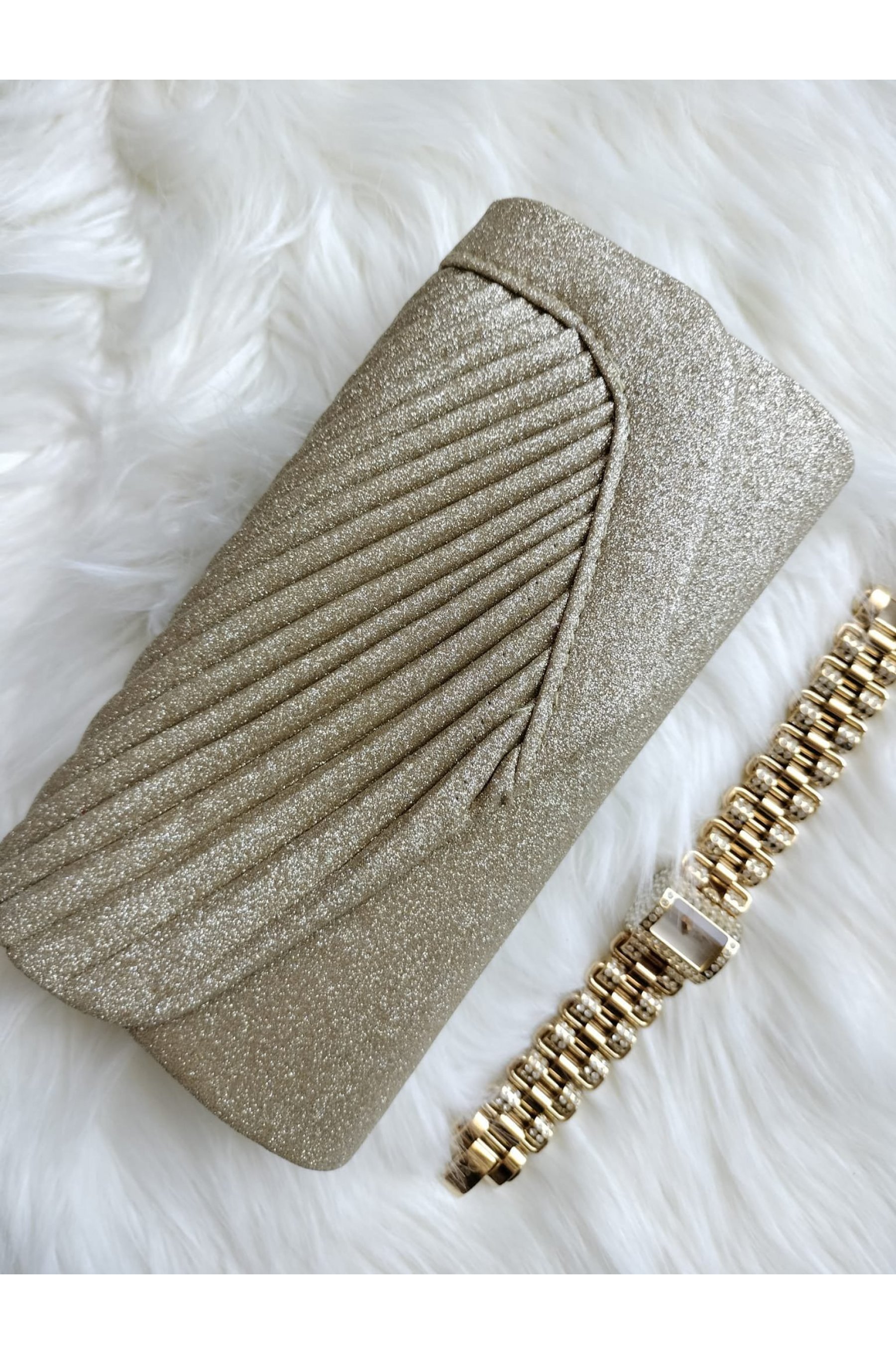 Geanta plic auriu, glitter, Zaina - JojoFashion.ro