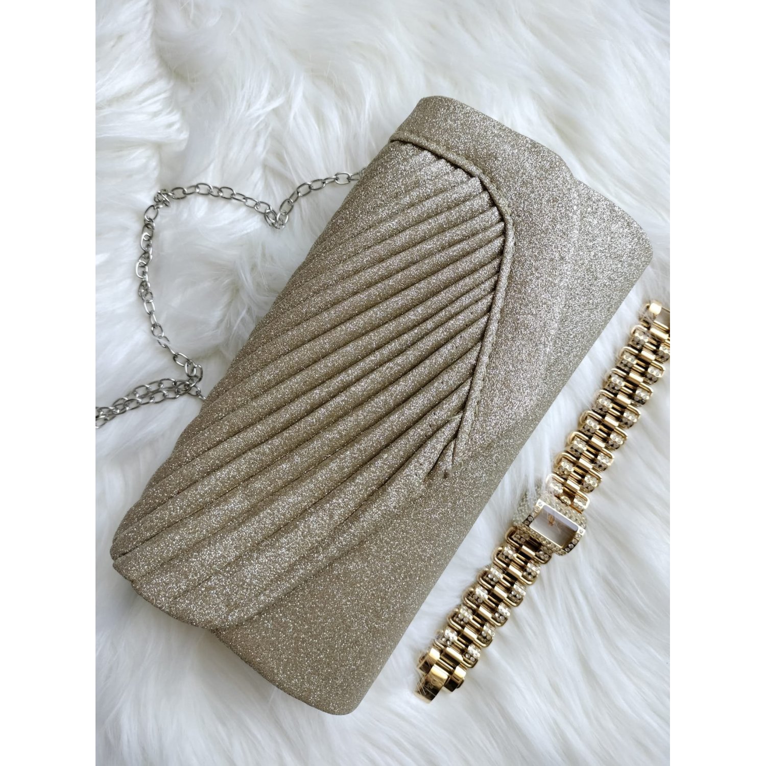 Geanta plic auriu, glitter, Zaina - JojoFashion.ro