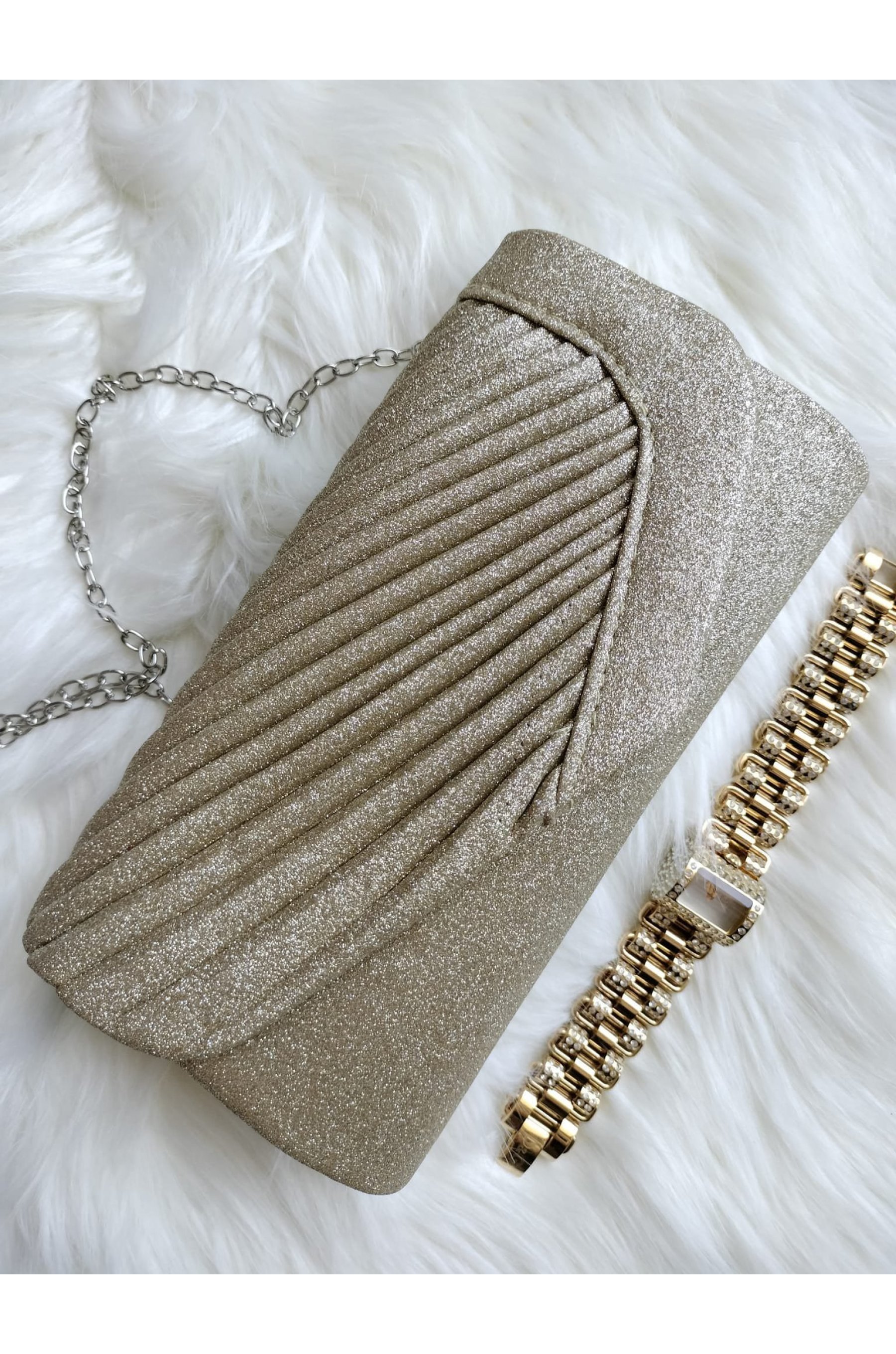 Geanta plic auriu, glitter, Zaina - JojoFashion.ro