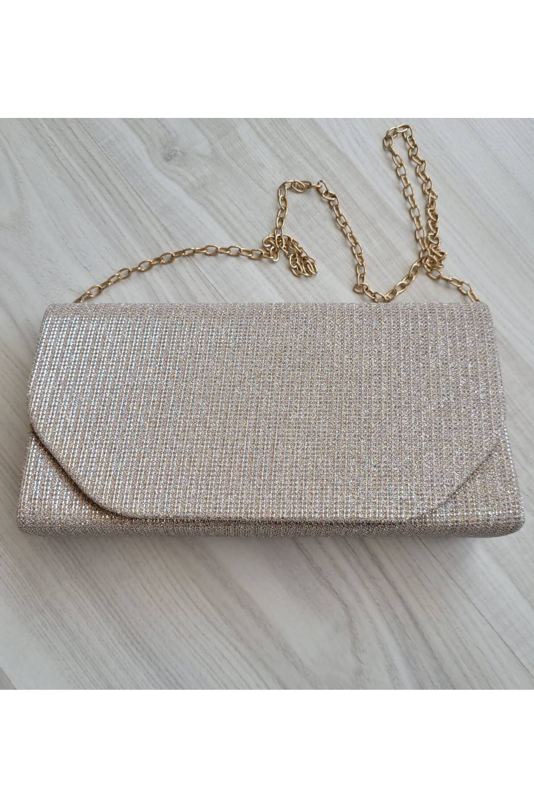 Geanta plic glitter crem Diamond - JojoFashion.ro