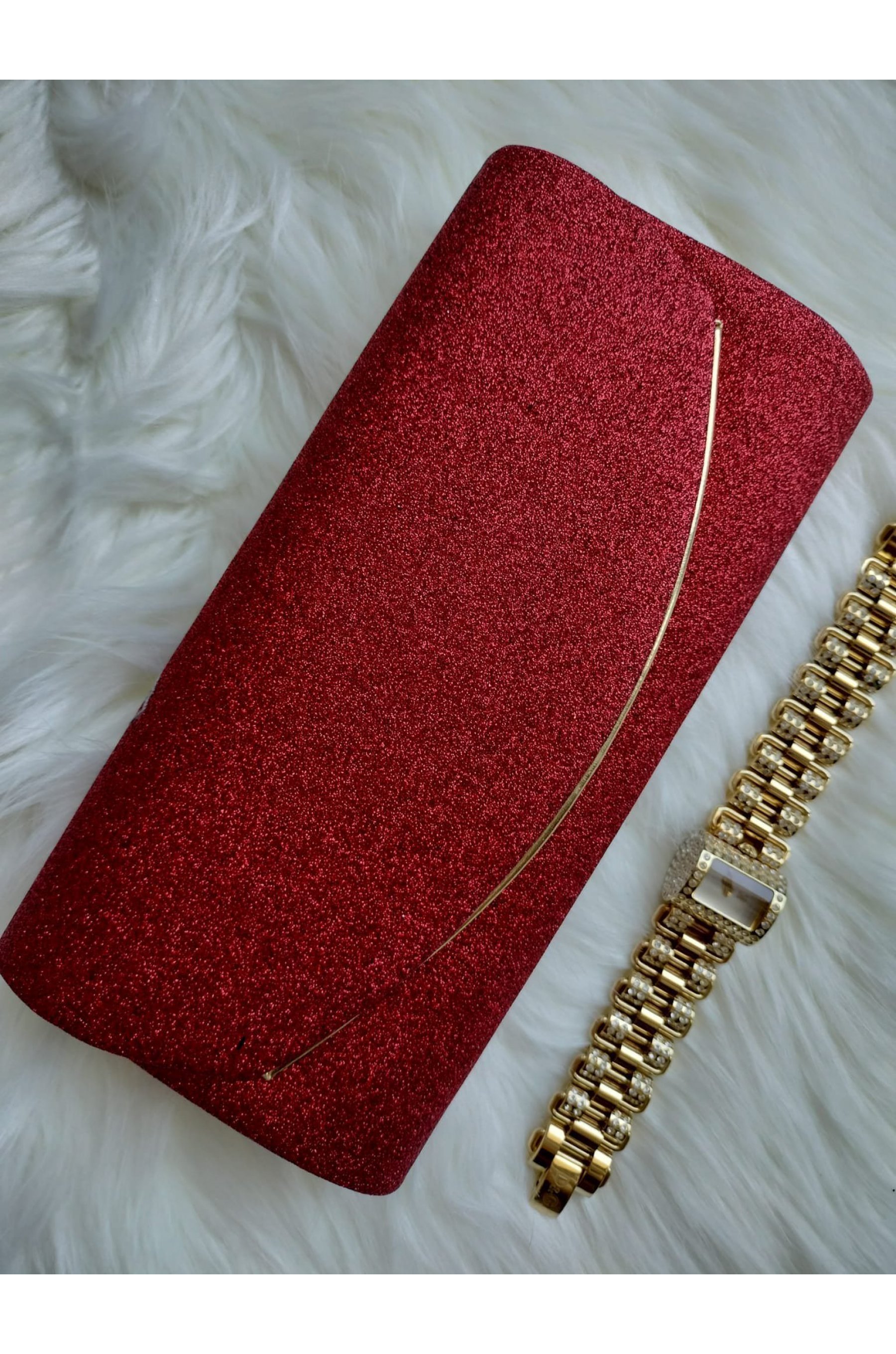 Geanta plic rosu, glitter, Ayla - JojoFashion.ro