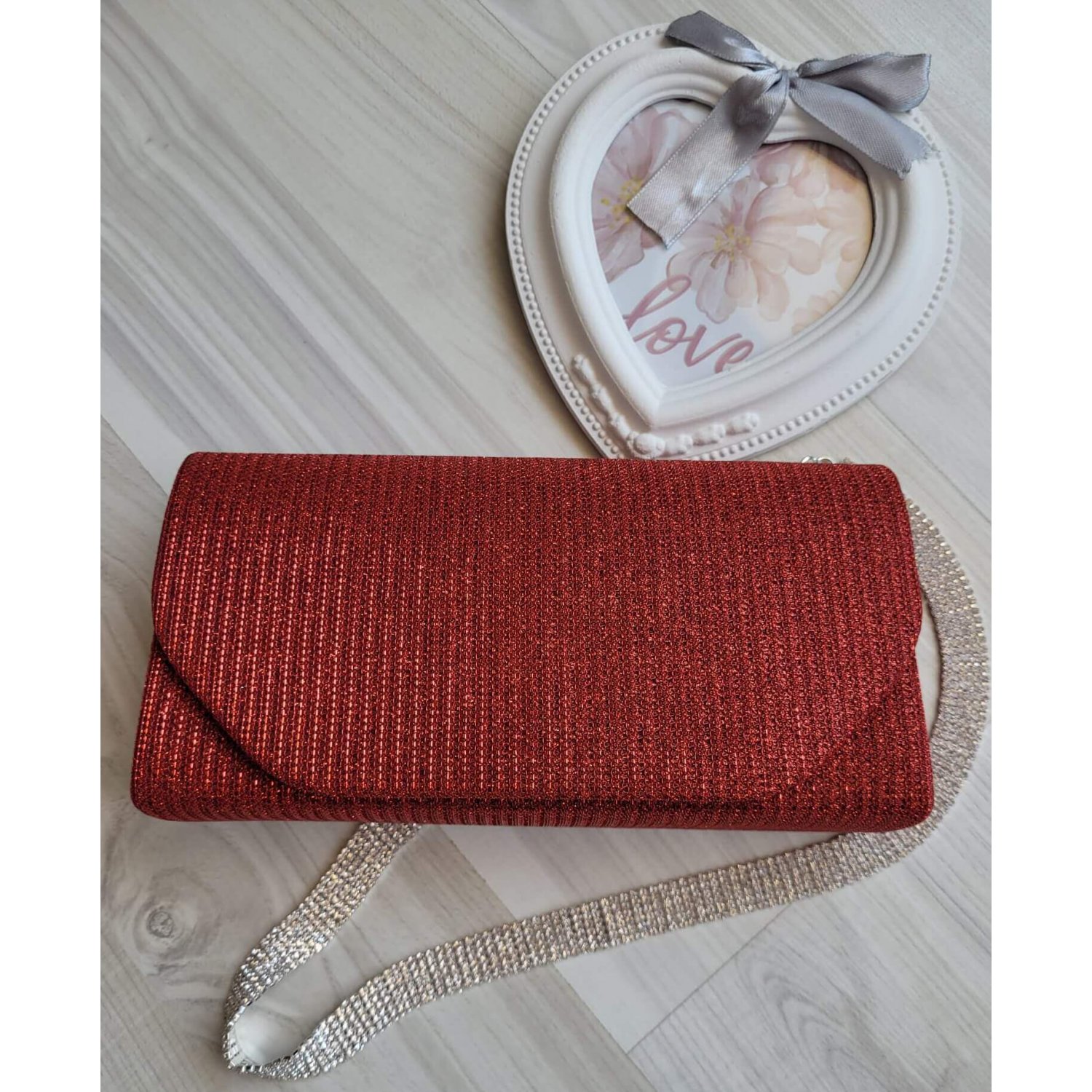 Geanta plic glitter rosu Diamond - JojoFashion.ro