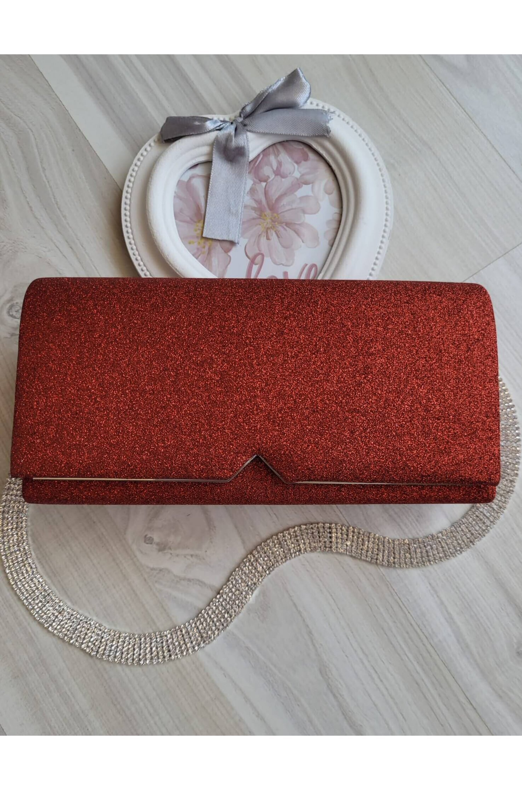 Geanta plic glitter rosu Glossy - JojoFashion.ro