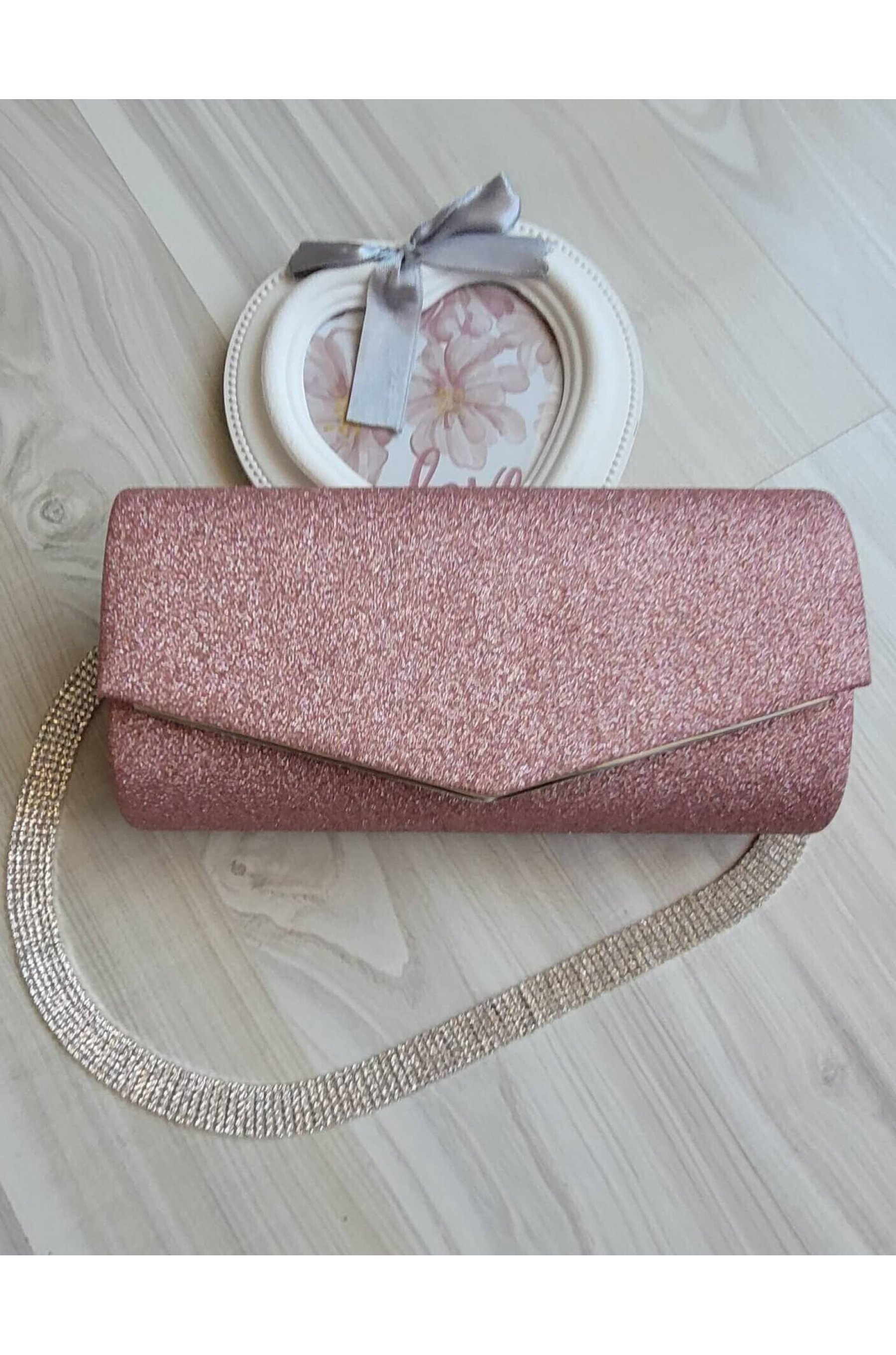 Geanta plic glitter roz pudrat Diva - JojoFashion.ro