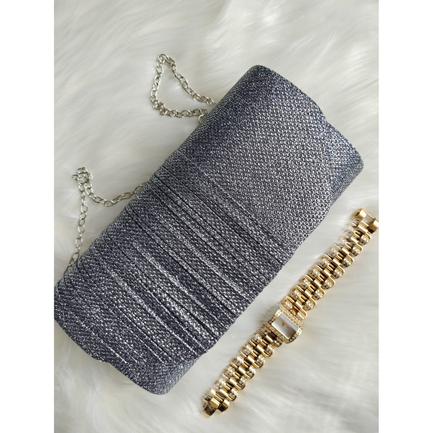 Geanta plic gri cu glitter, Deema - JojoFashion.ro