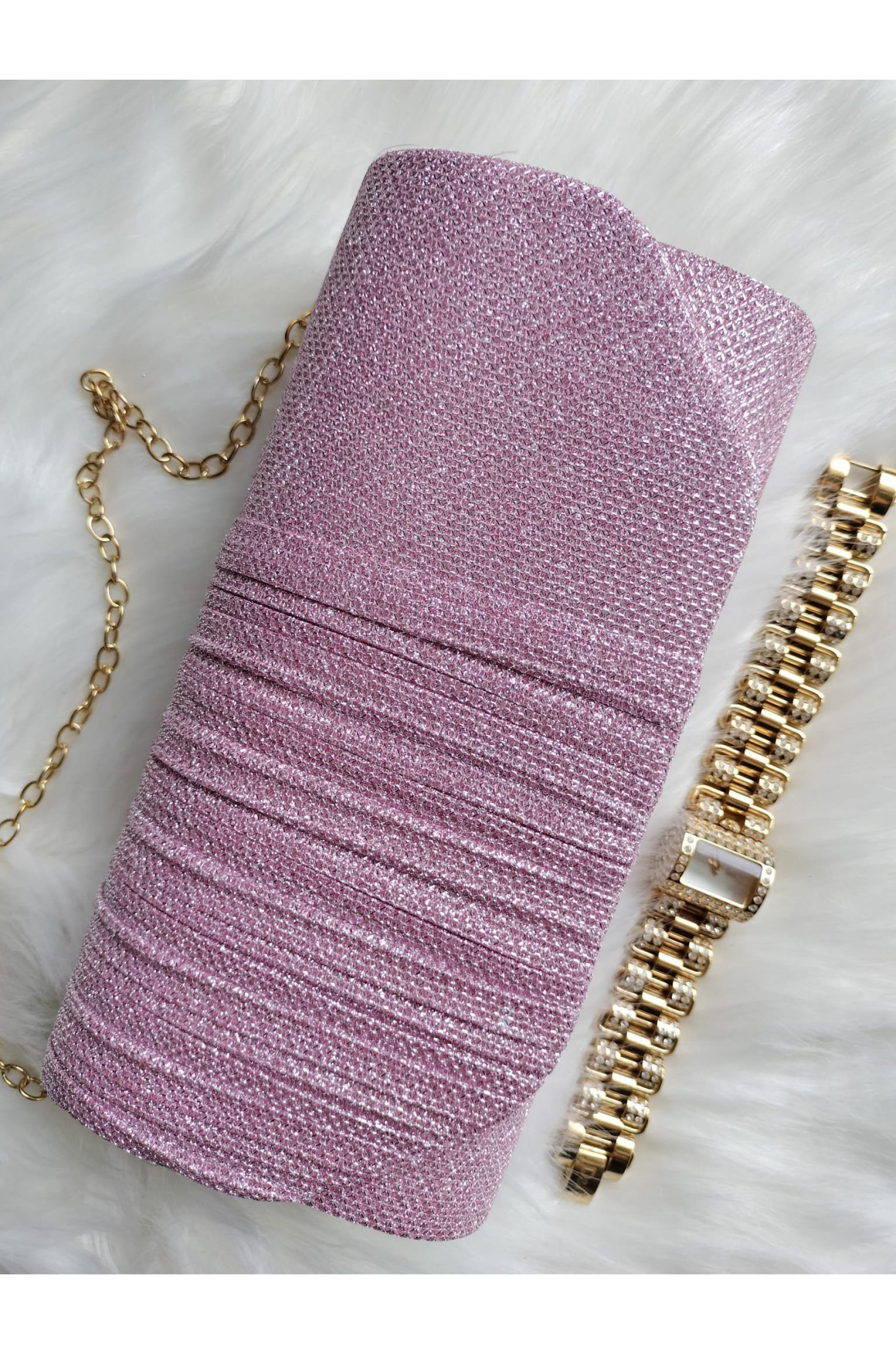 Geanta plic roz cu glitter, Deema - JojoFashion.ro