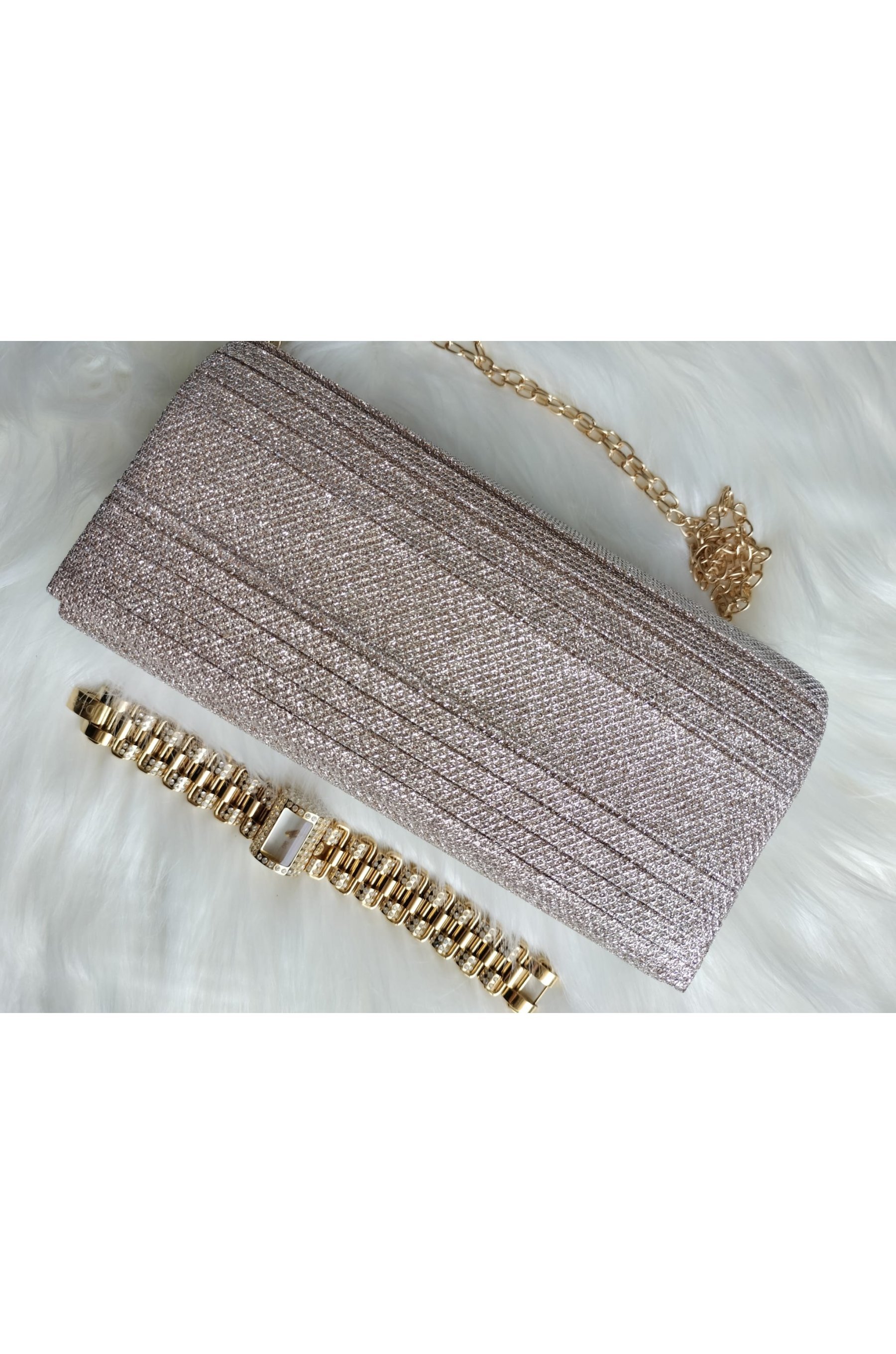 Geanta plic sampanie cu glitter, Melia - JojoFashion.ro