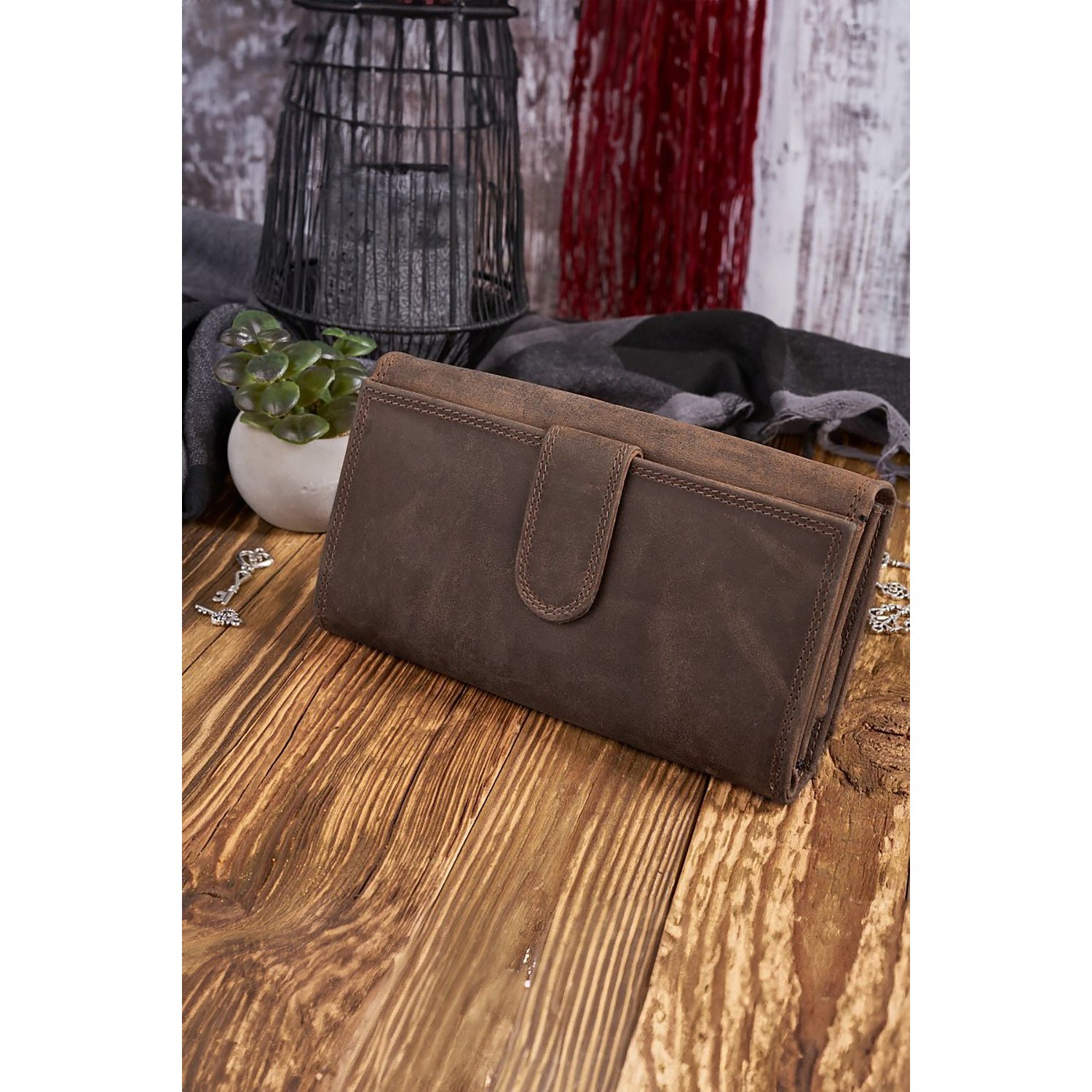 Portofel dama, cu blocare RFID, piele eco maro, vintage, Hellenes2 ...