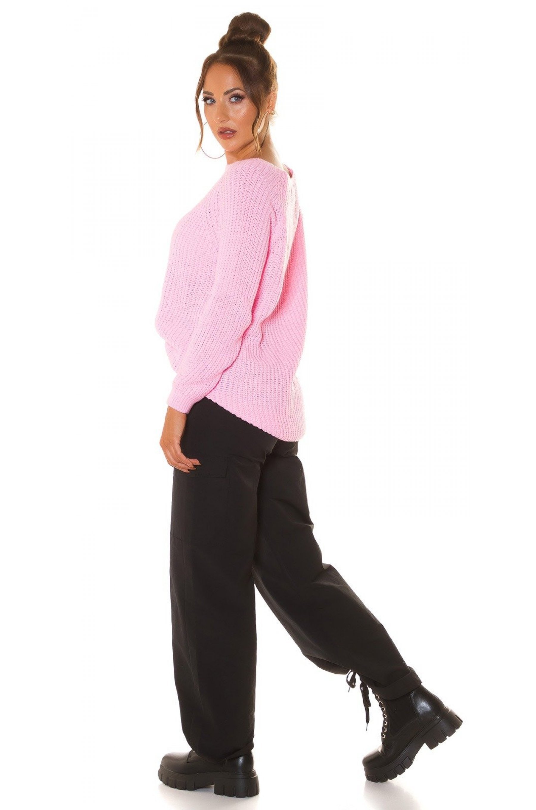 Pulover dama, basic, casual, acril, roz, Cleissy - JojoFashion.ro